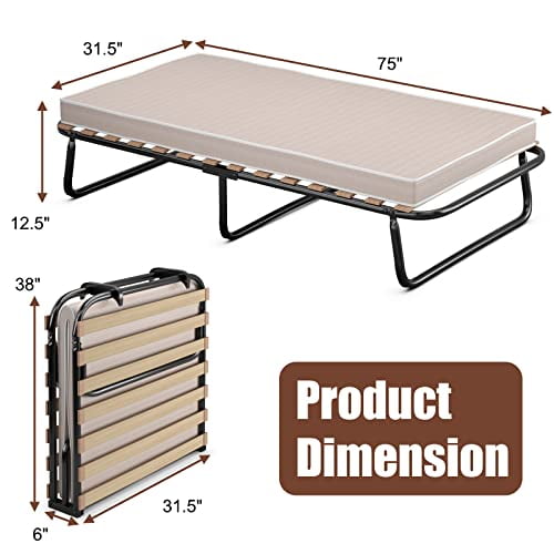 KOMFOTT Folding Bed with Mattress, Foldable Rollaway Guest Bed with ...