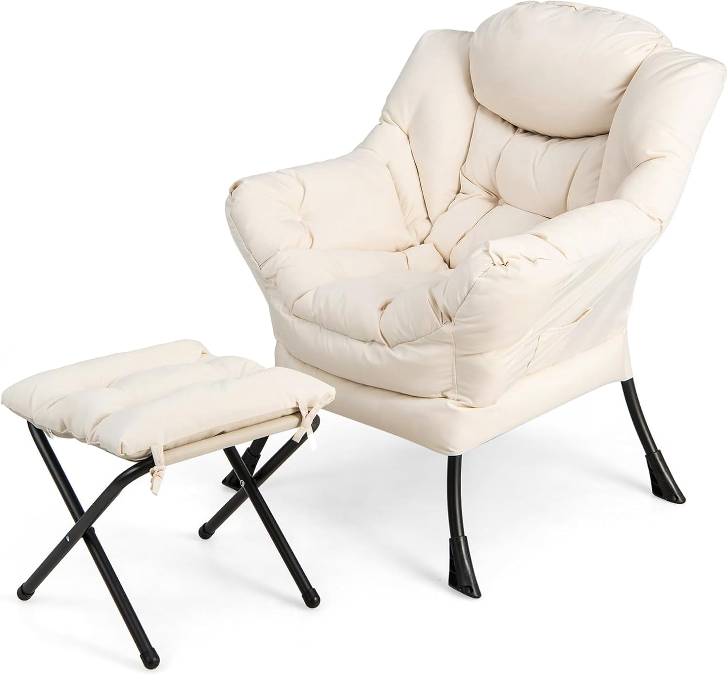 KOMFOTT Lazy Chair with Ottoman, Leisure Upholstered Reading Sofa Chair ...