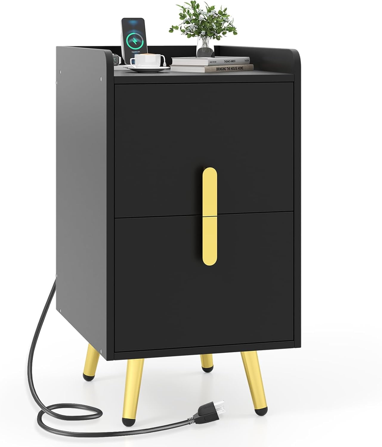 KOMFOTT Nightstand with Charging Station, Deluxe Bed Side Table with 2 ...