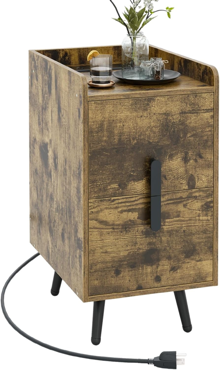 KOMFOTT Nightstand with Charging Station, Deluxe Bed Side Table with 2 ...