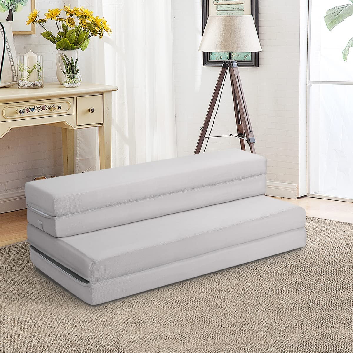 KOMFOTT Queen Mattress 4 Inch Tri-fold Mattress Foldable Foam Bed Pad ...
