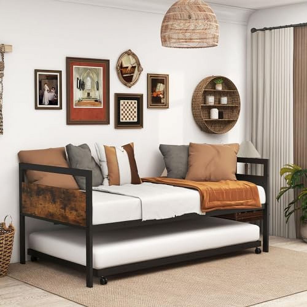 KOMFOTT Twin Size Metal Daybed with Trundle, Daybed Frame with Wooden ...