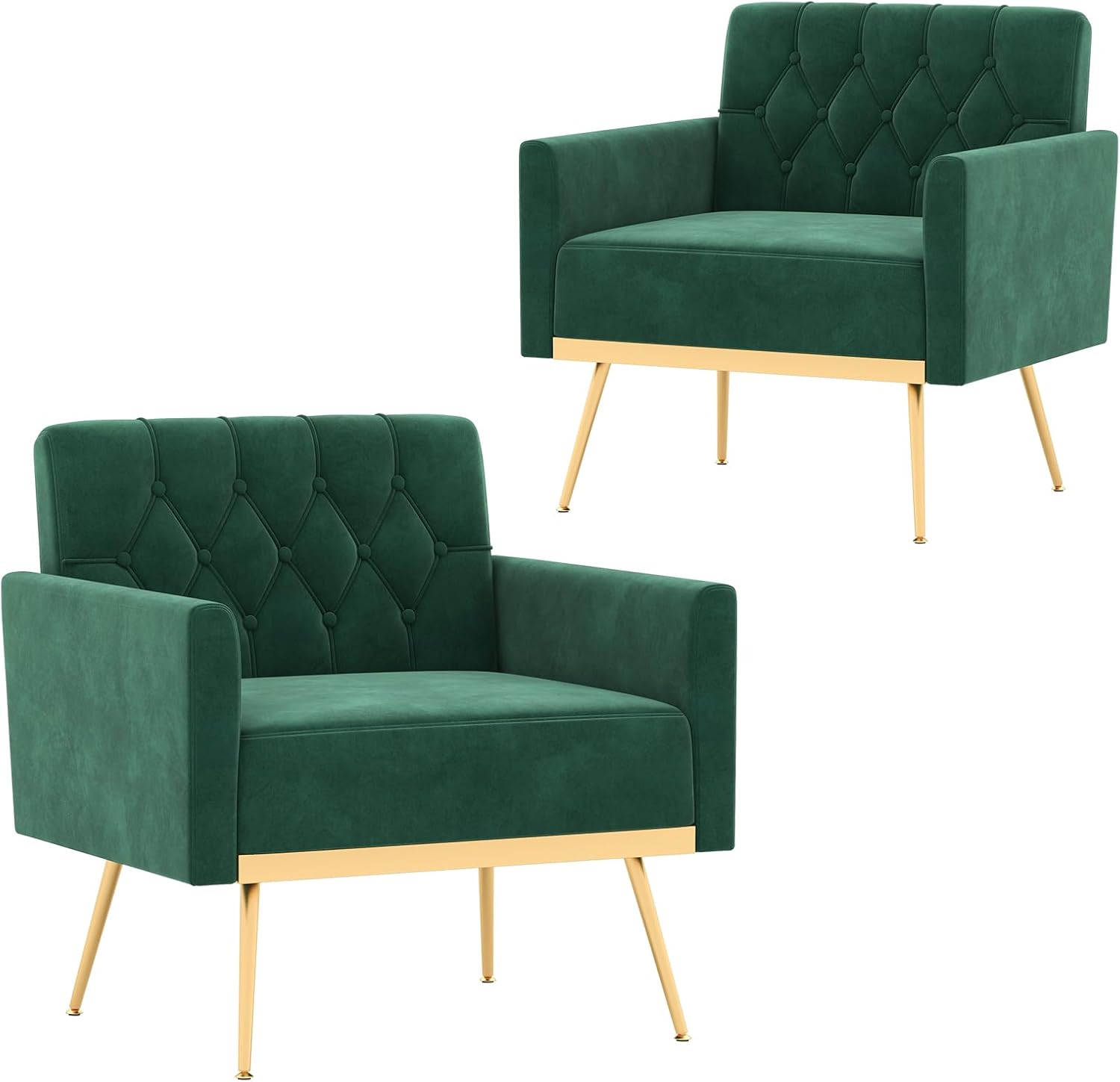 KOMFOTT Velvet Accent Chairs Set of 2, Modern Tufted Arm Chair with ...