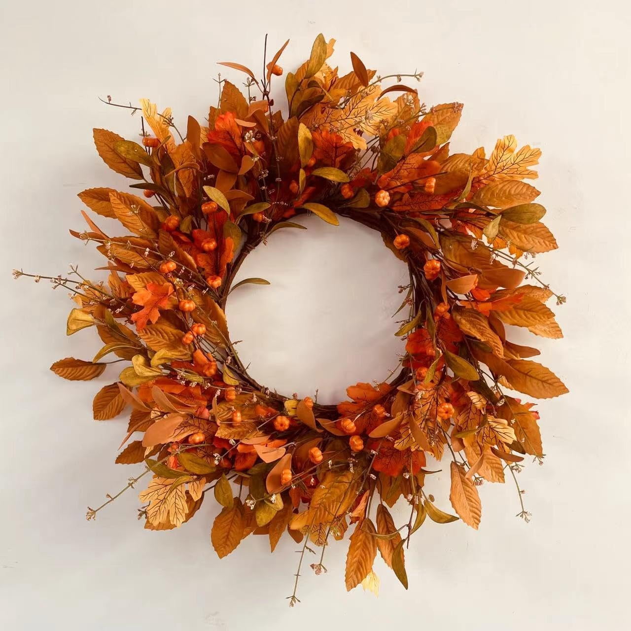 KOMI 20 Inch Fall Wreath Artificial Pumpkin Wreaths for Front Door ...