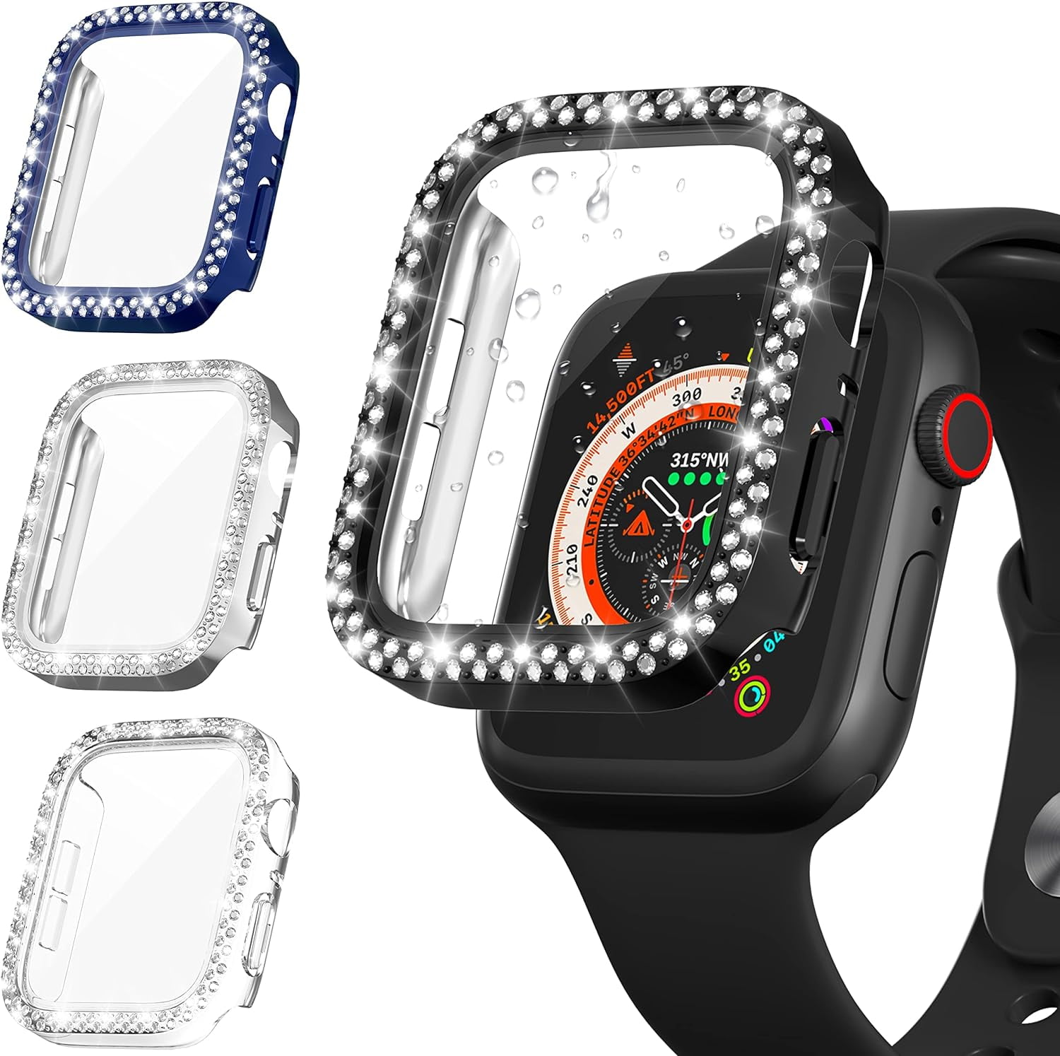 KOMI 4-Pack for Apple Watch 45mm Diamonds Screen Protector Case Series ...
