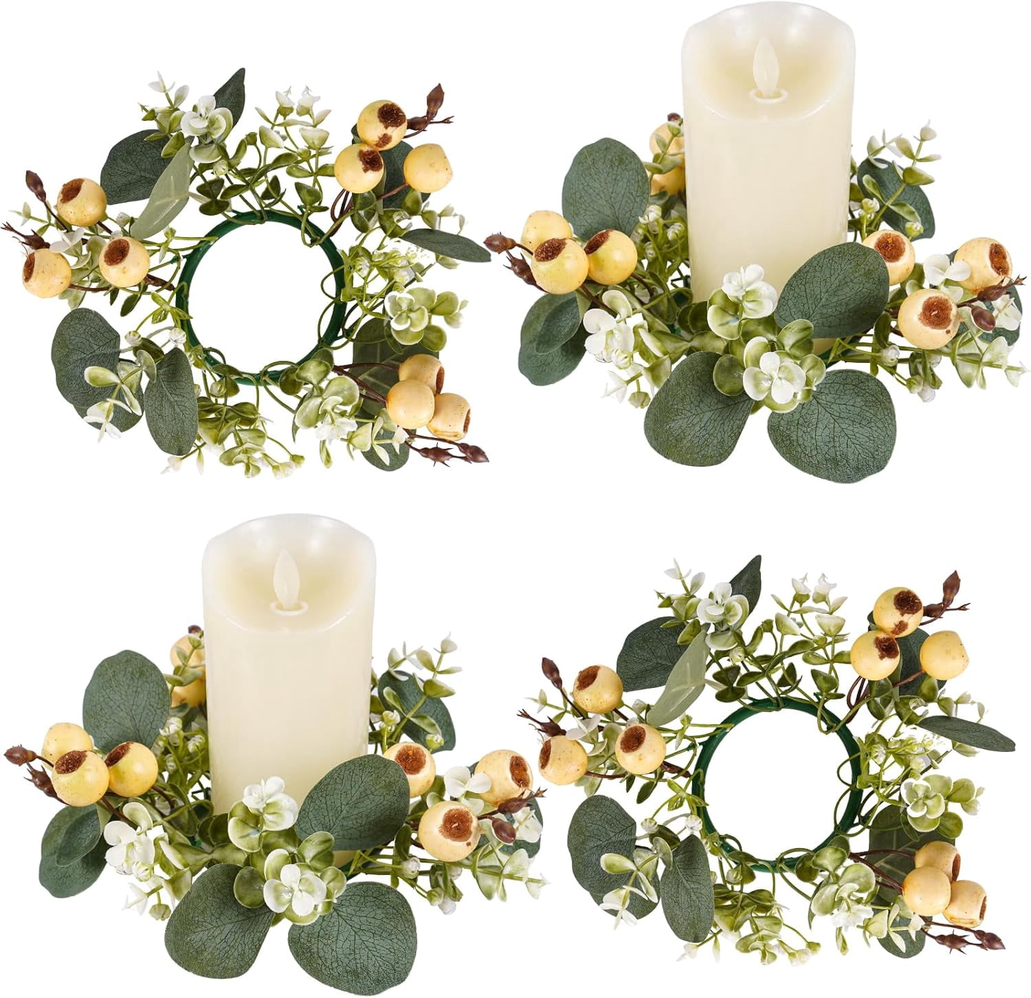 KOMI Artificial Eucalyptus Candles Rings - 4 Pcs Eucalyptus Leaves ...