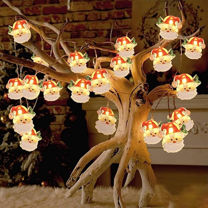 KOMI Christmas Fairy Santa Head LED Light String Decorations,10ft 20 ...