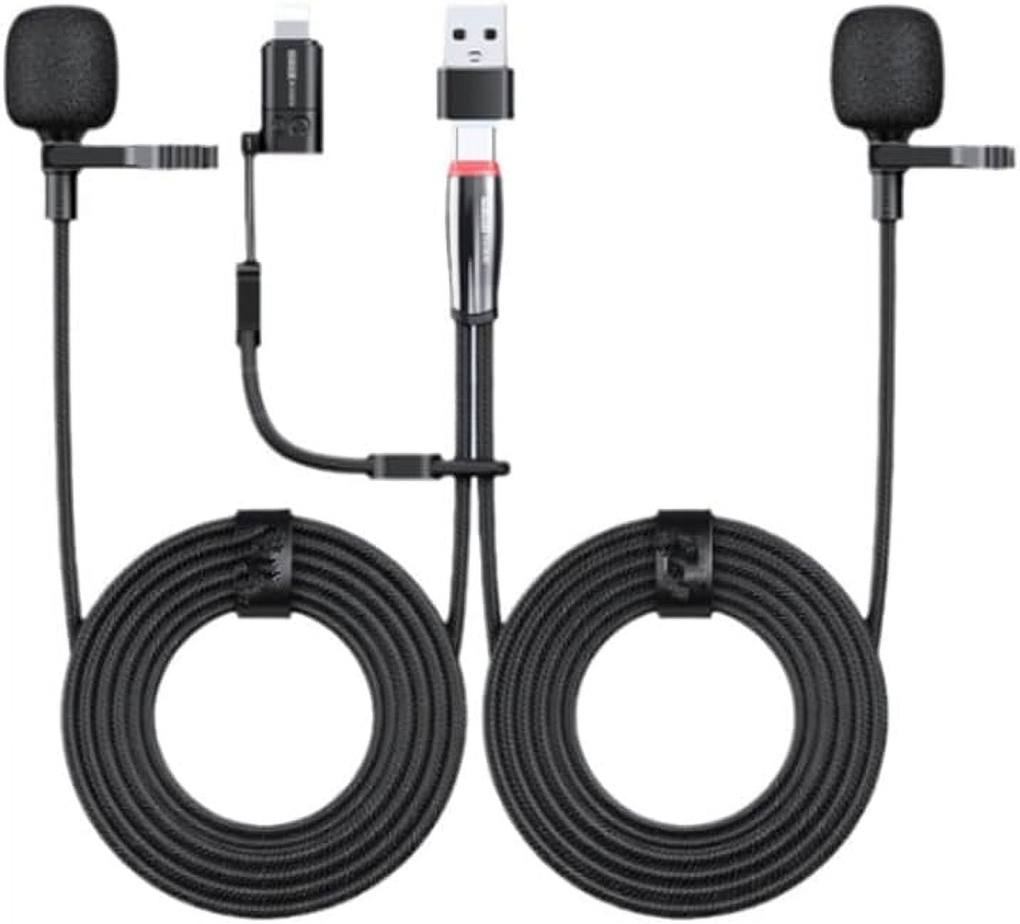 KOMI Dual Head Dual Channel Stereo Lavalier Microphone;Two microphones ...