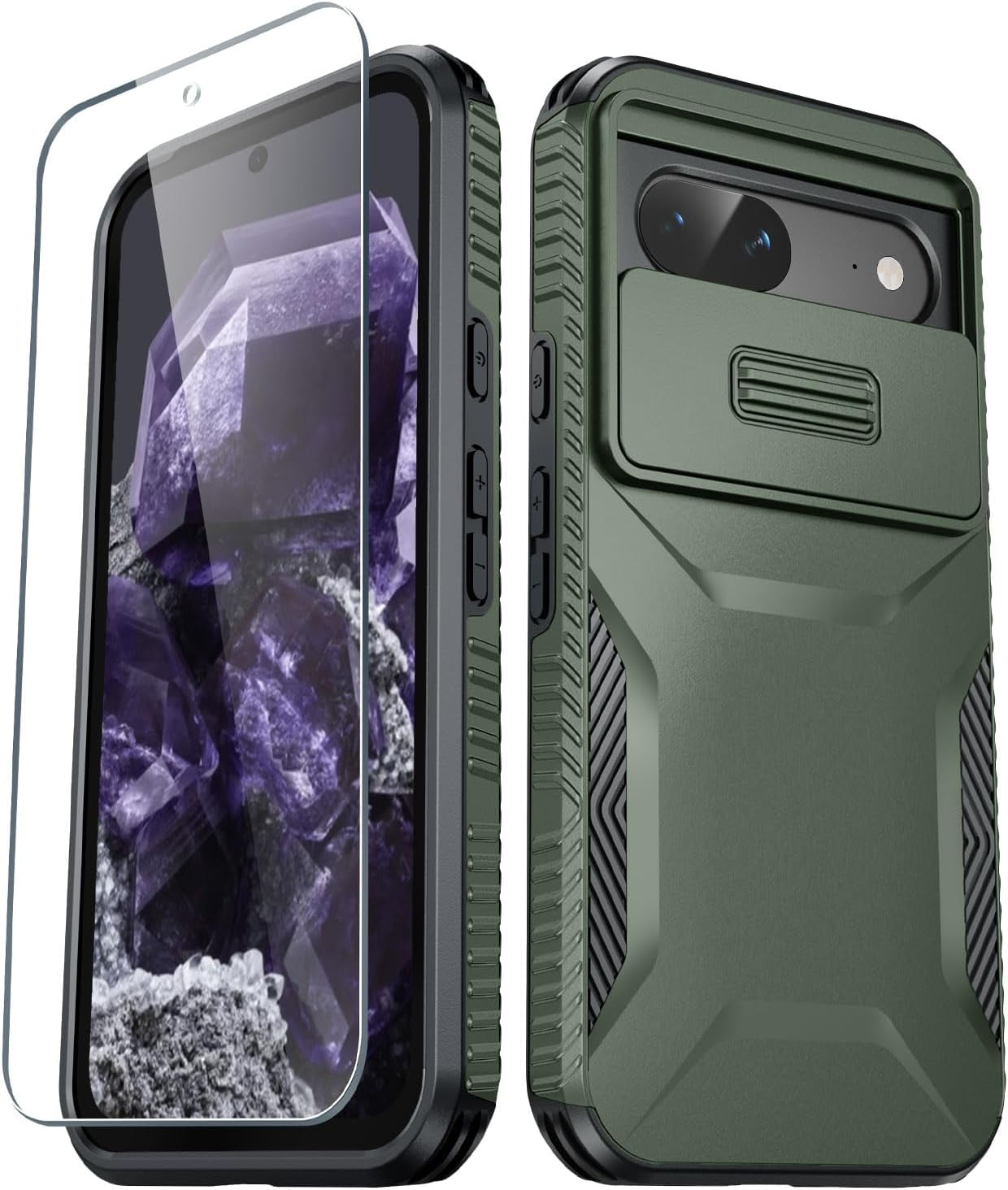 KOMI for Google Pixel 8a Case with 1 Screen Protector, Built-in Slide ...