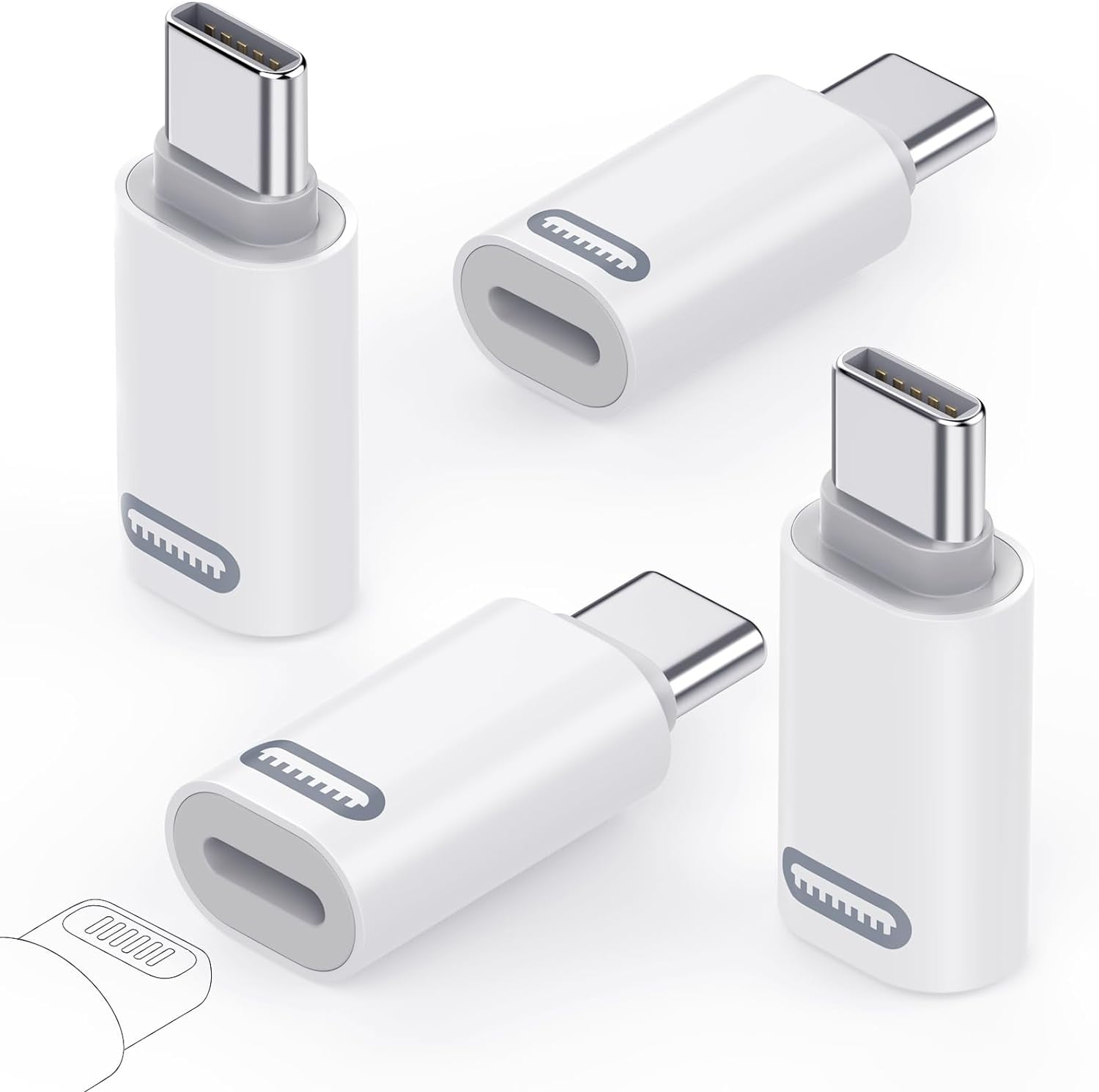 KOMI Lightning Female to USB C Male Adapter,4 Pack USB-C Male to ...