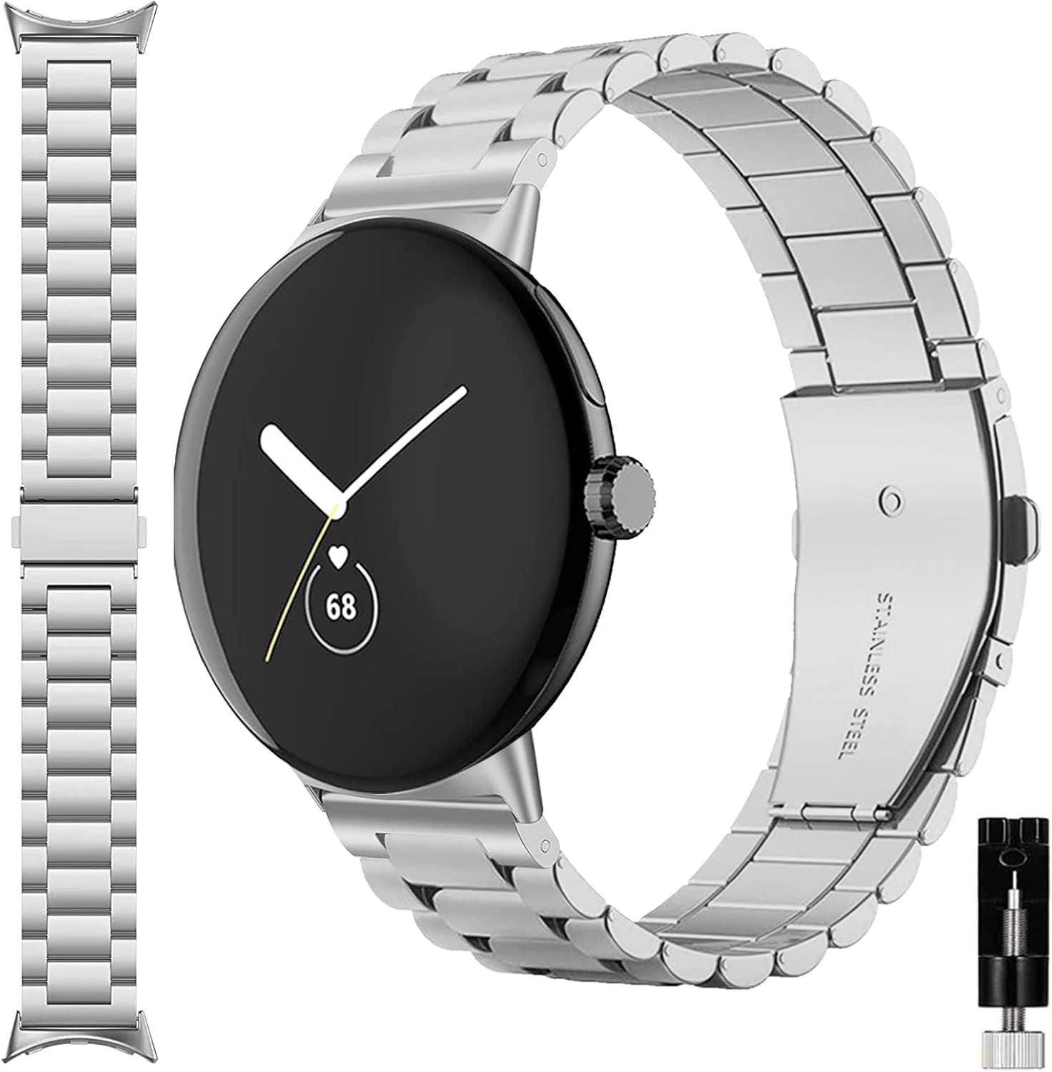 KOMI Pixel Watch Band Metal, Stainless Steel Mesh Wristband Men Women ...