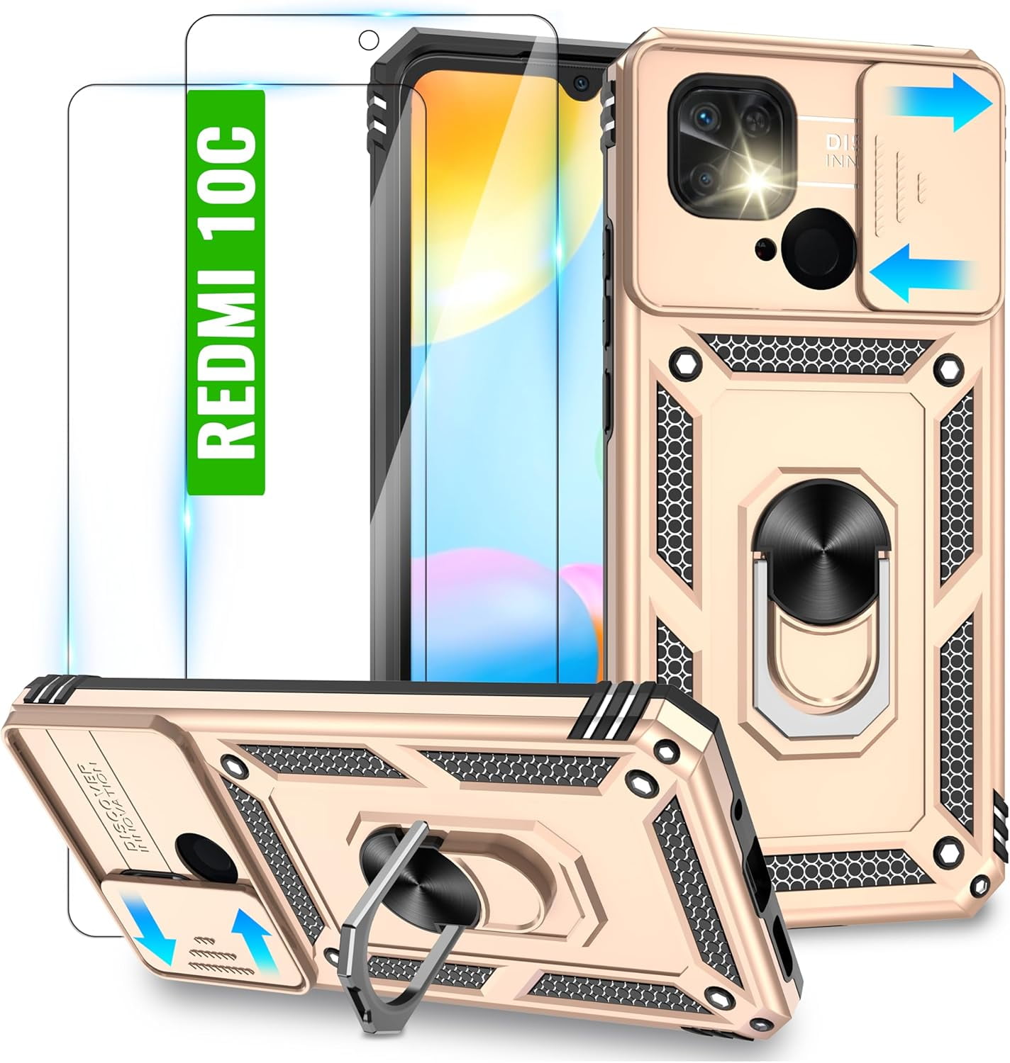 KOMI for Redmi 10C/Poco C40 Case with 2 HD Screen Protector & Slide ...