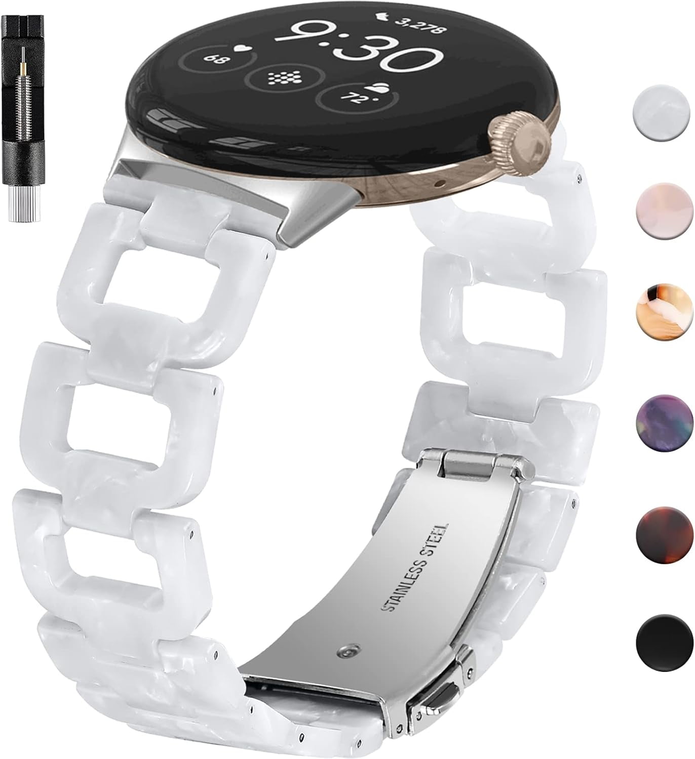 KOMI Resin Bracelet Compatible Google Pixel Watch Band with Stainless ...