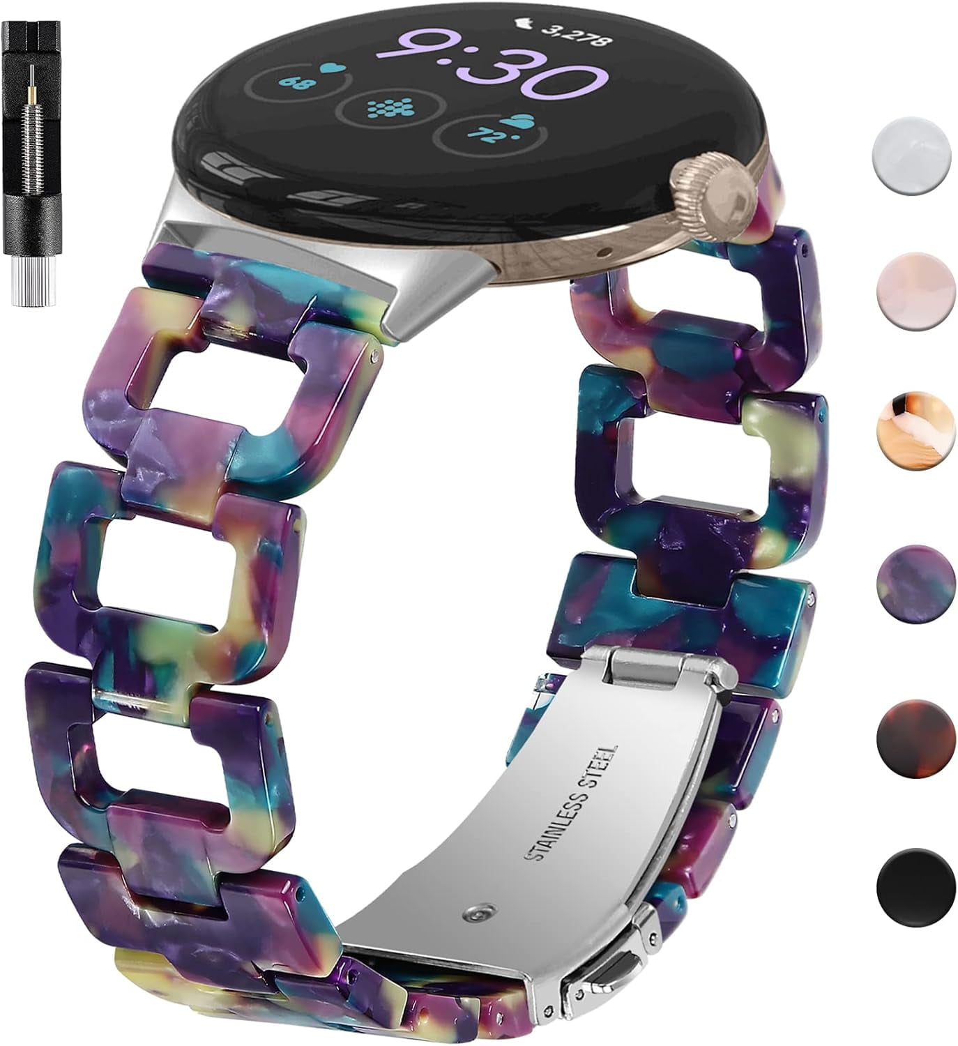 KOMI Resin Bracelet Compatible Google Pixel Watch Band with Stainless ...