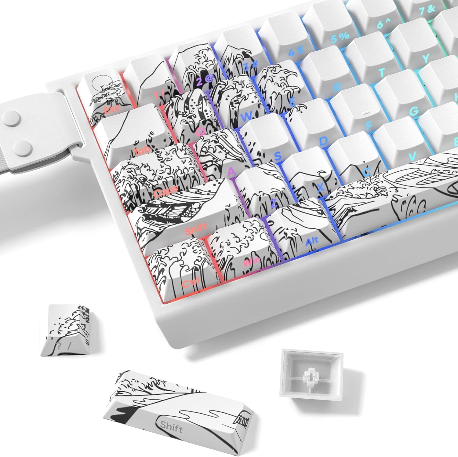 KOMI Shine Through Keycaps Set,PBT White keycap,Side Printed,Custom ...
