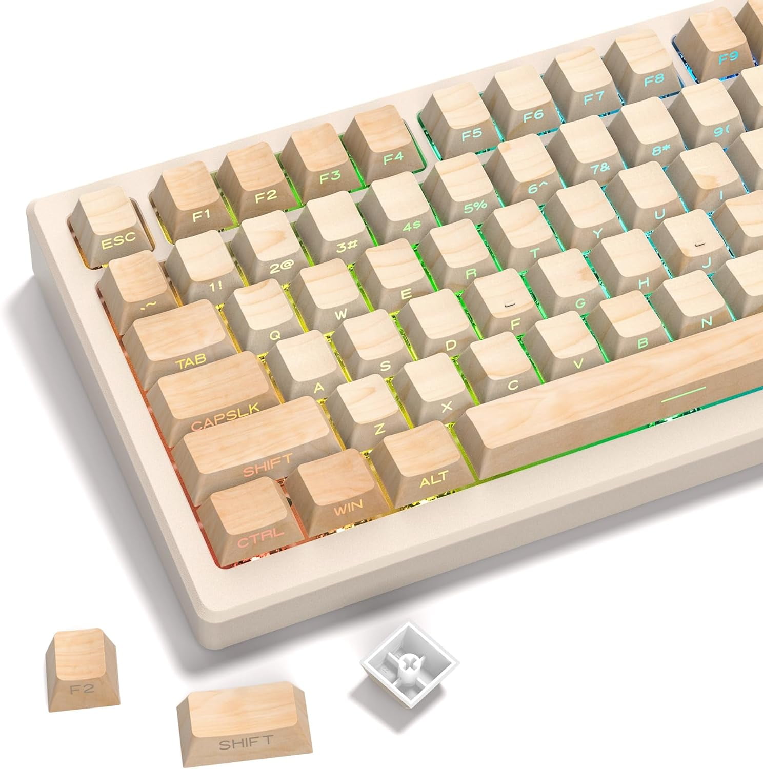 KOMI Shine Through keycaps,PBT Wood keycap,DYE-sub Custom keycap,136key ...