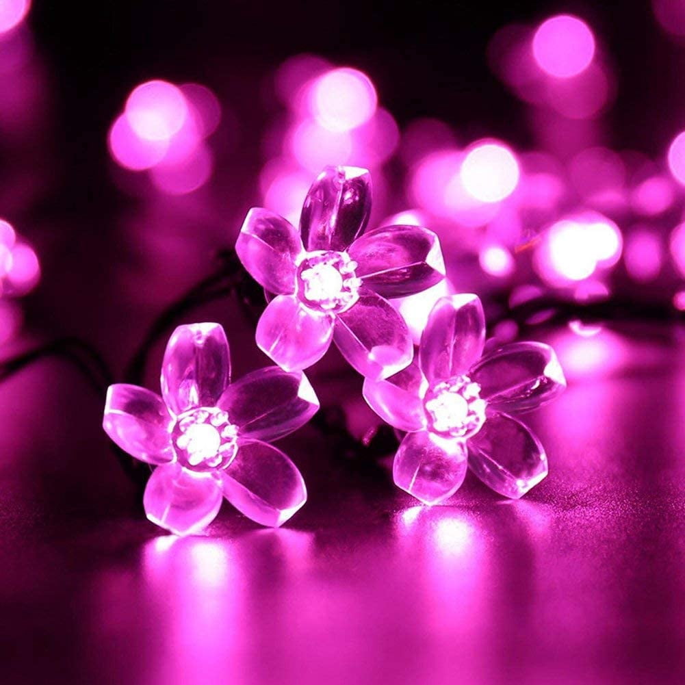 KOMI Solar Flower Lights,Waterproof 23ft/7M 50LED Peach Blossom Flower ...