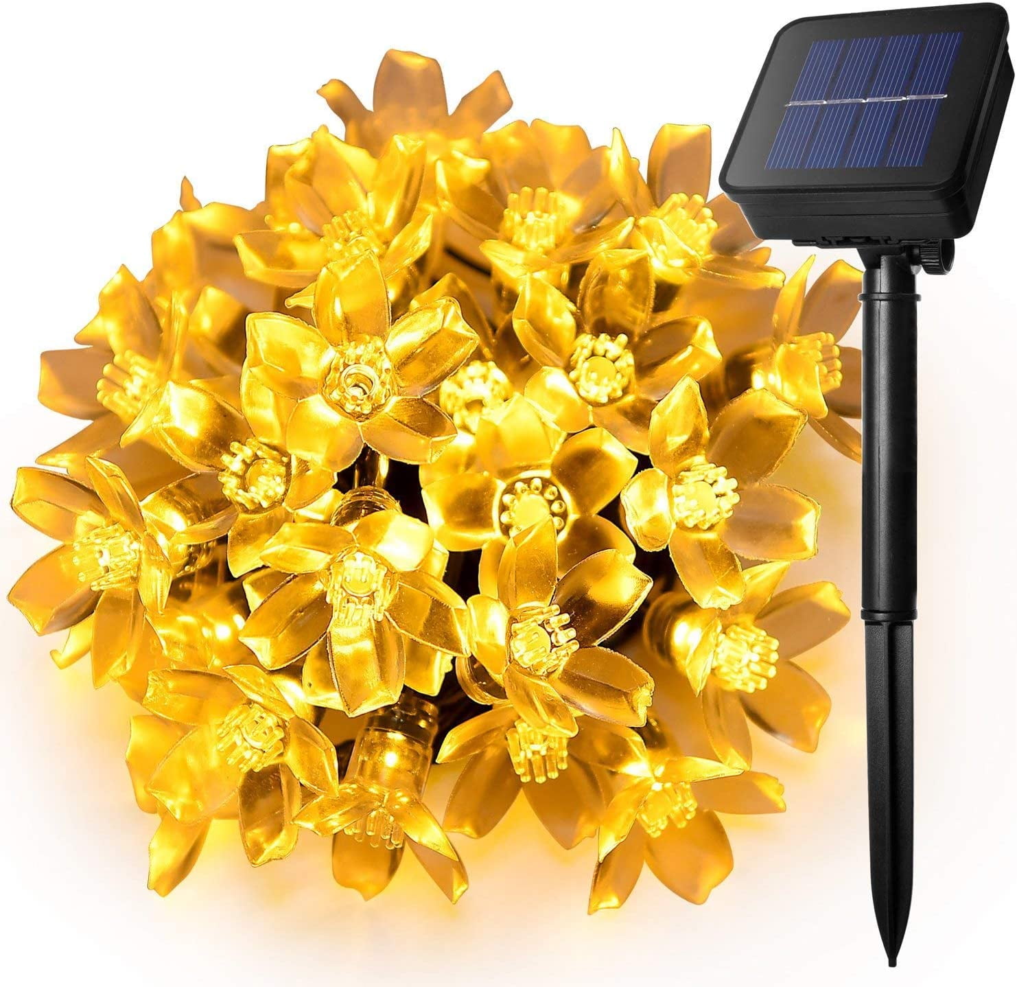 KOMI Solar Flower Lights,Waterproof 23ft/7M 50LED Peach Blossom Flower ...