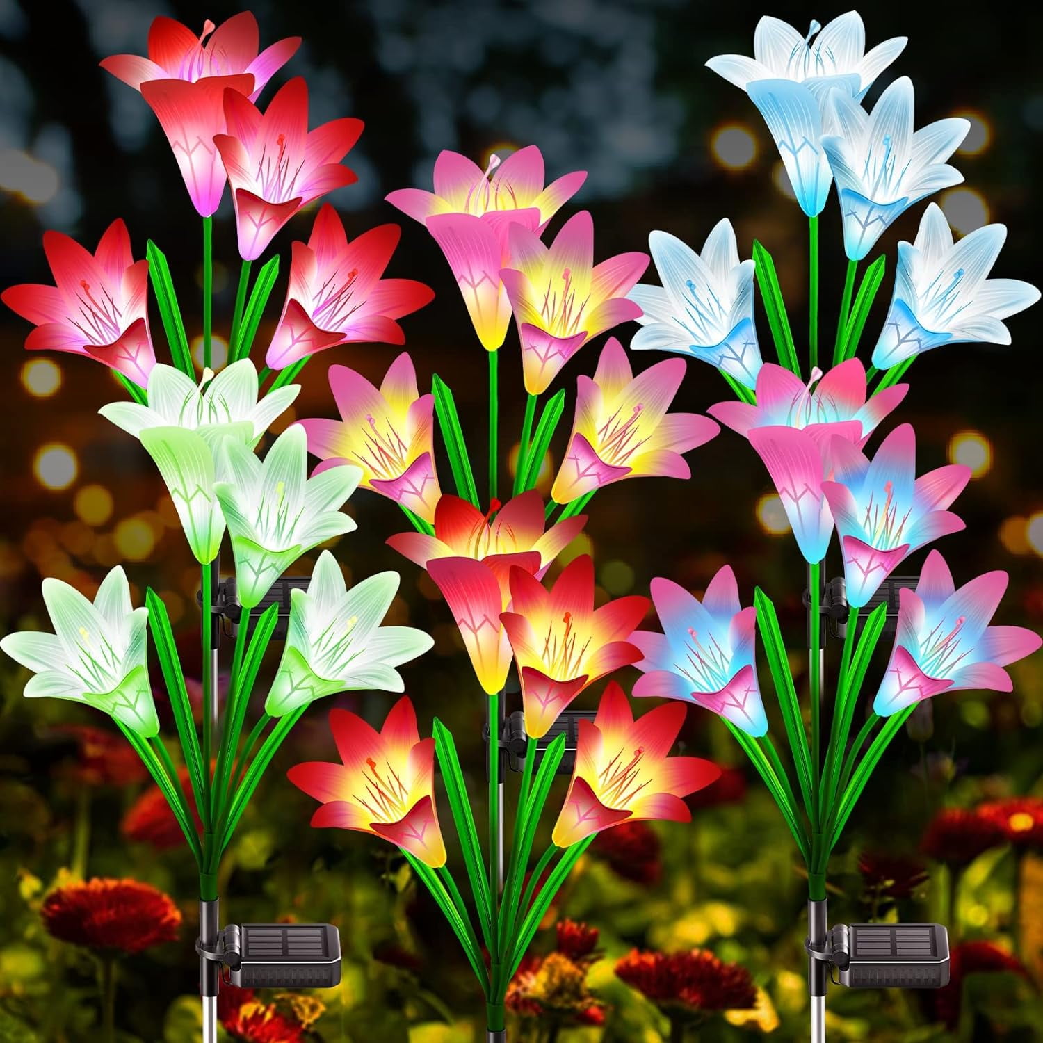 KOMI Solar Garden Lights - 6 Pack Upgraded Solar Lights Outdoor with 24 ...