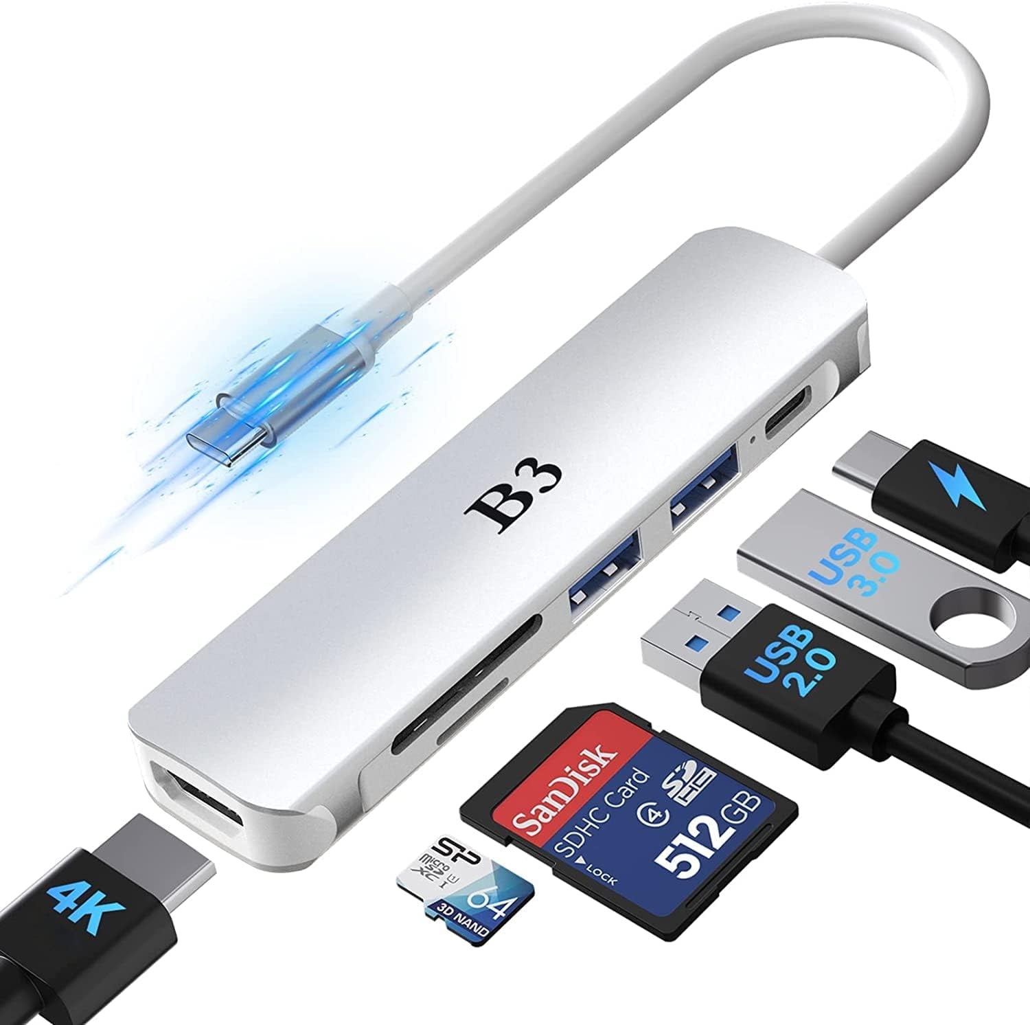 KOMI USB C Hub, USB-C Dongle Adapter with 4K HDMI for MacBook Pro/Air ...