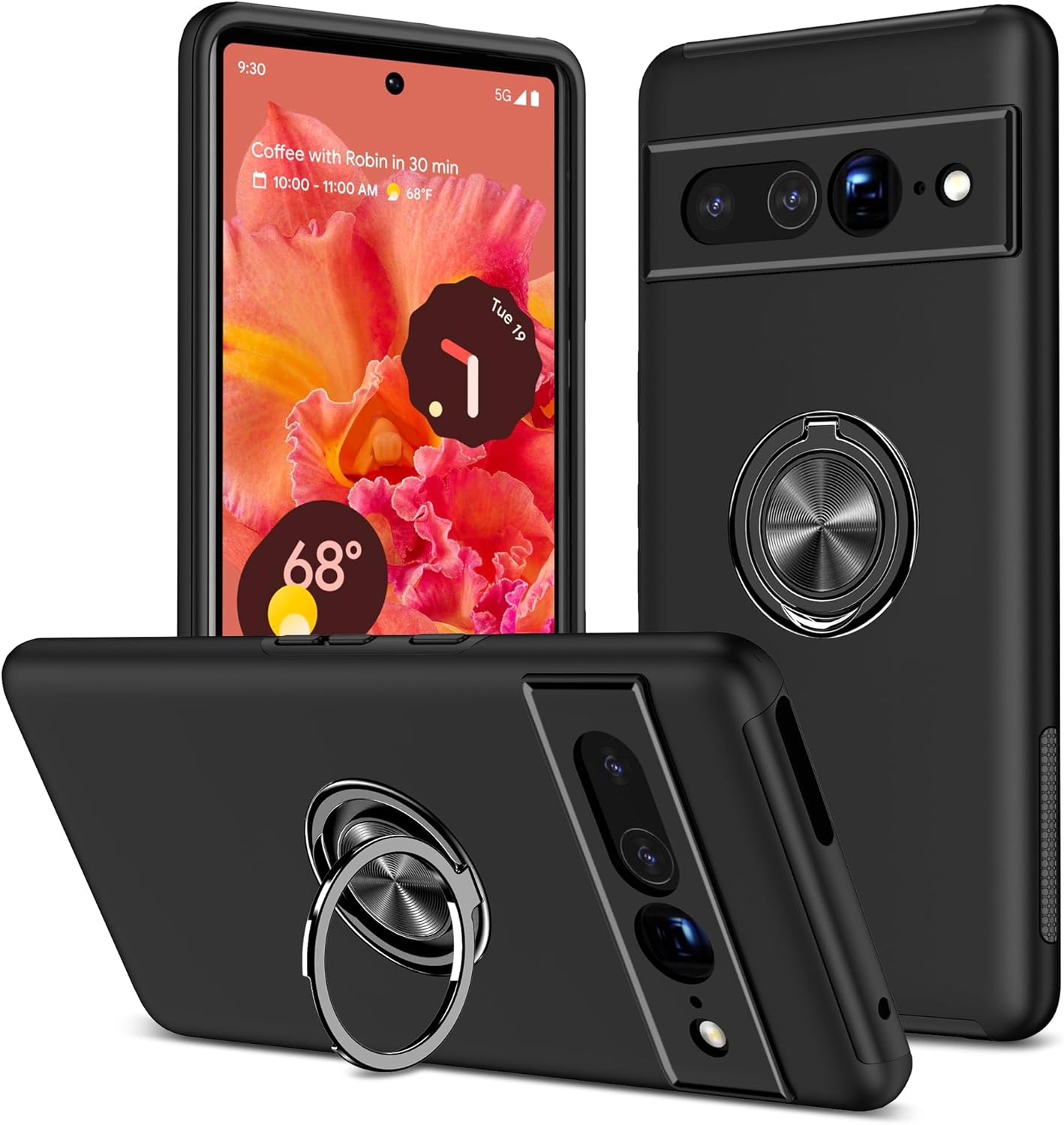 KOMI for Google Pixel 7 Pro Case with 360 Degrees Metal Ring Hard PC ...