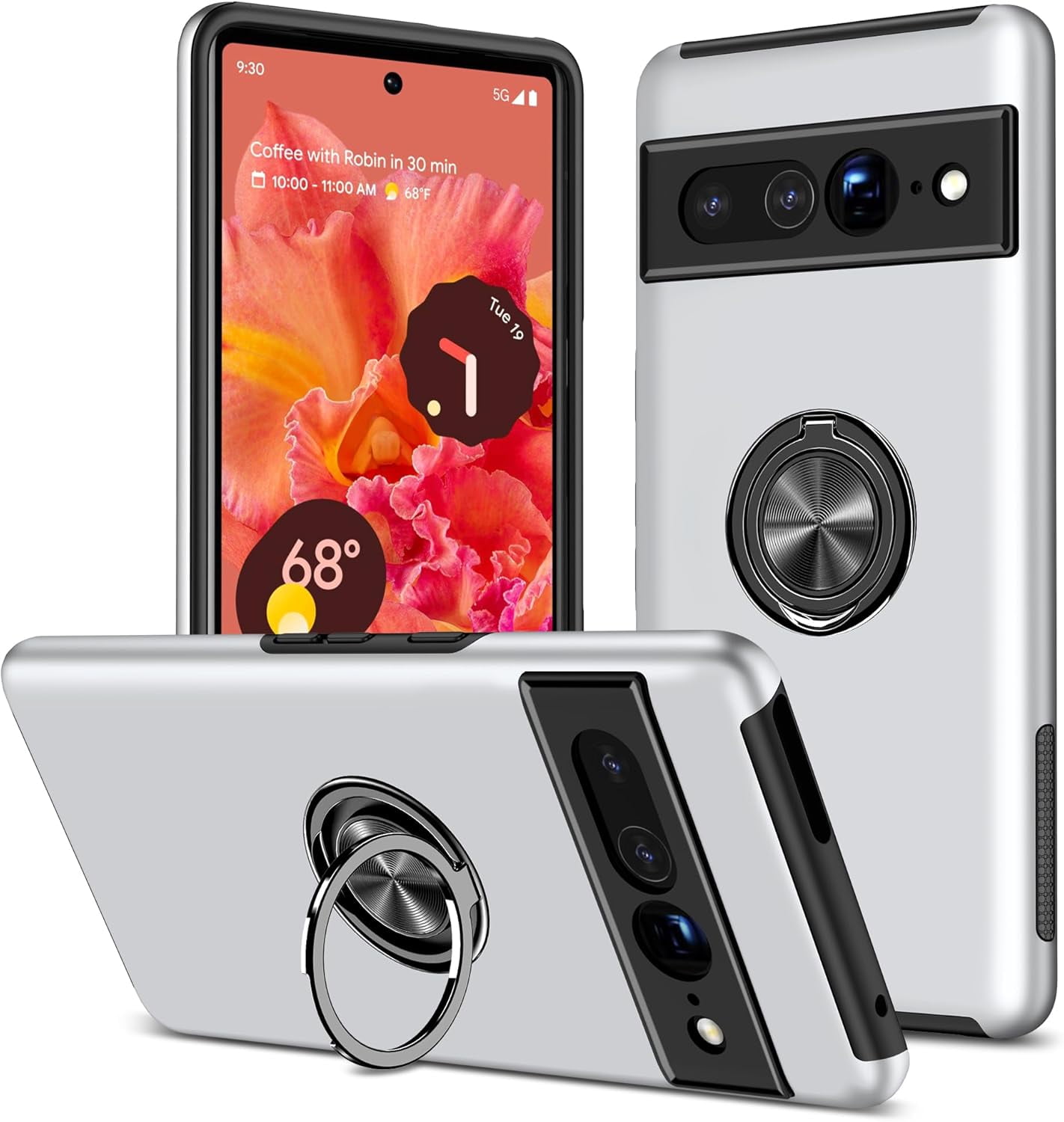 KOMI for Google Pixel 7 Pro Case with 360 Degrees Metal Ring Hard PC ...