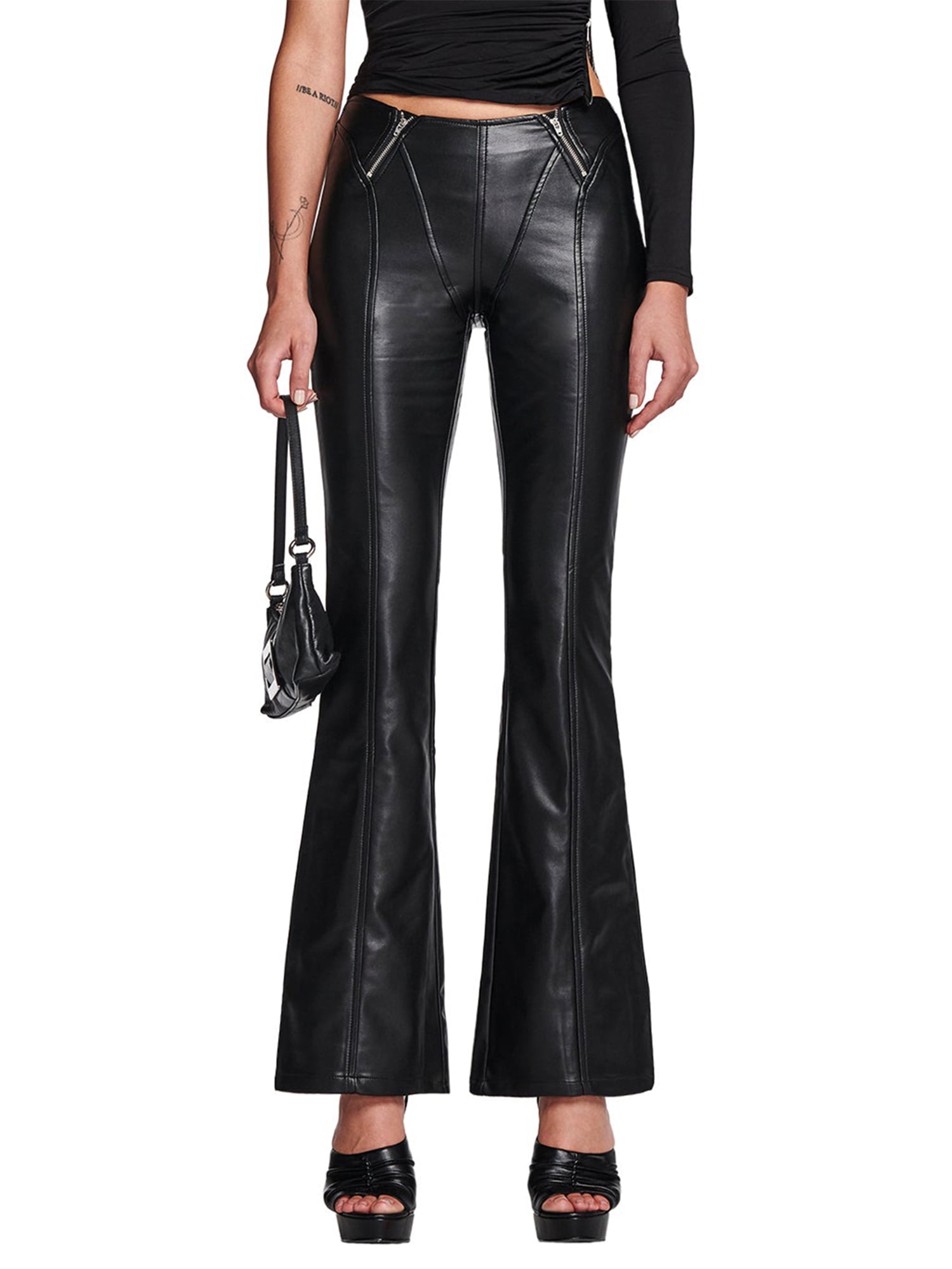 KOMOO Women Faux Leather Pants High Waist Straight Wide Leg PU Legging ...