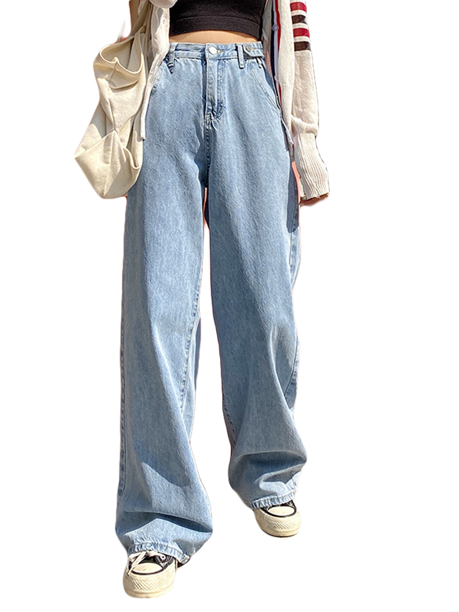 KOMOO Women Wide Leg Denim Pants High Waist Straight Oversized Plus ...