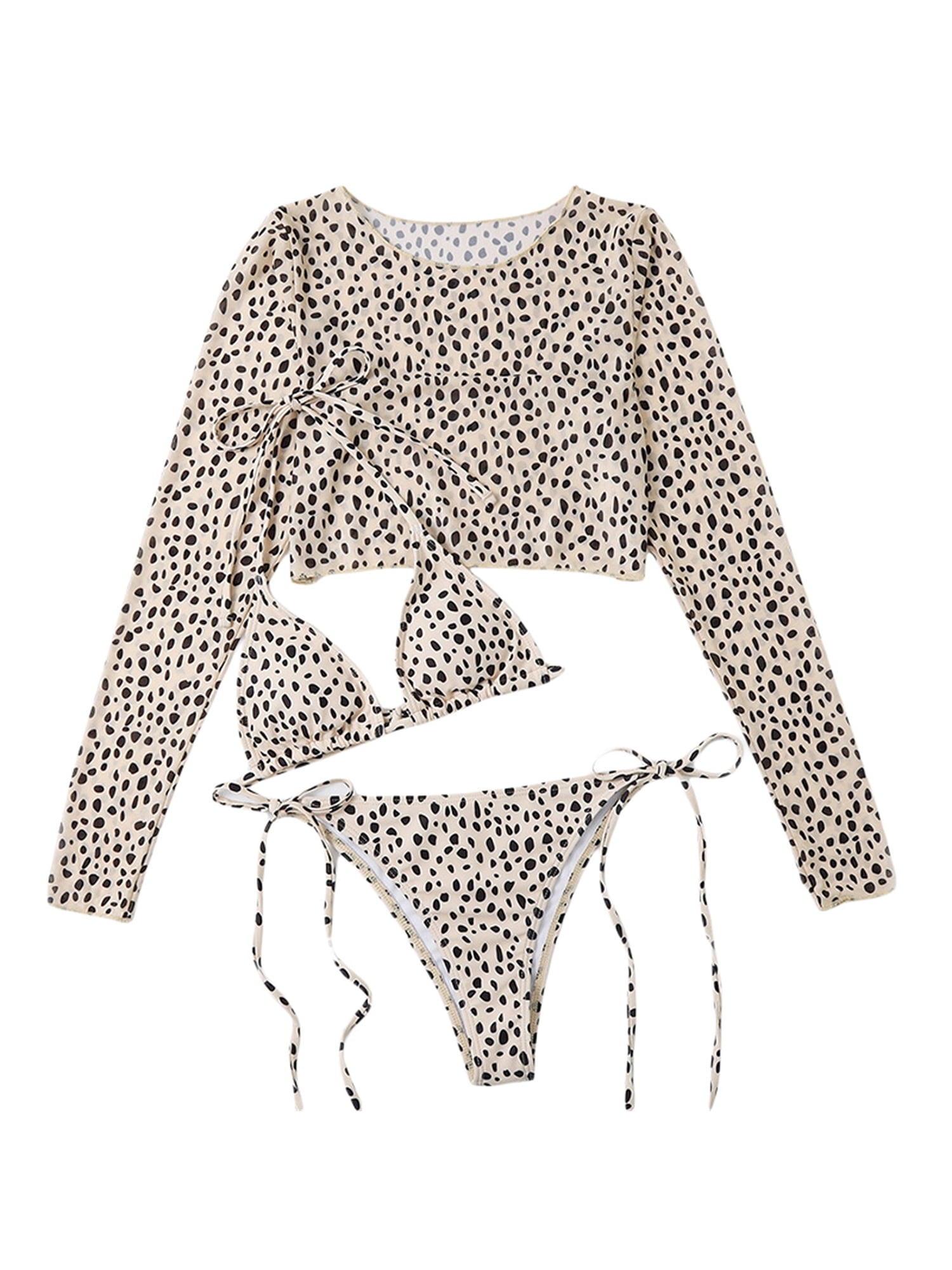 KOMOO Women's 3Piece Bathing Suit, Long Sleeve Beach Leopard Print ...