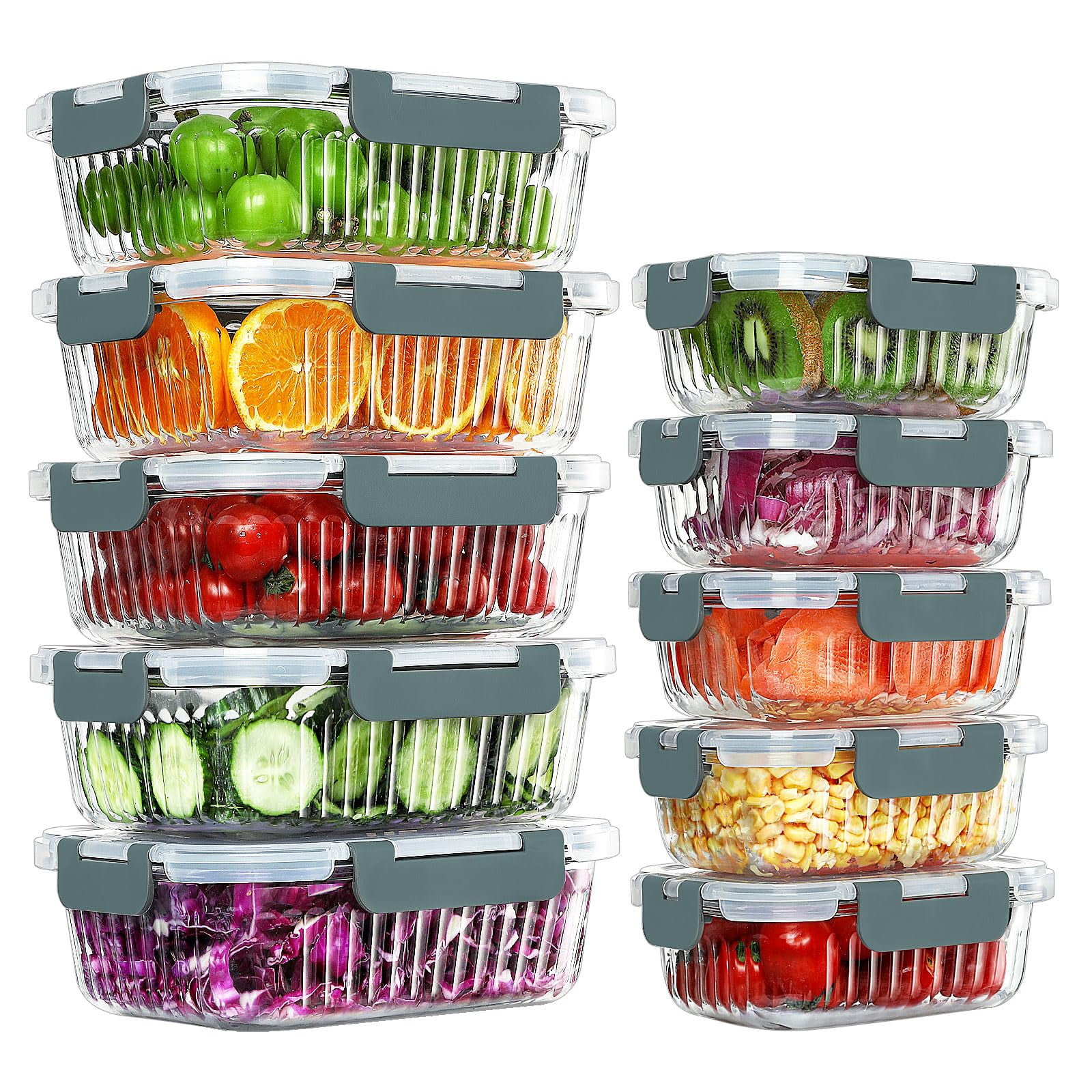 KOMUEE 10 Packs Glass Meal Prep Containers with Lids, Glass Food Storage Containers Set ...