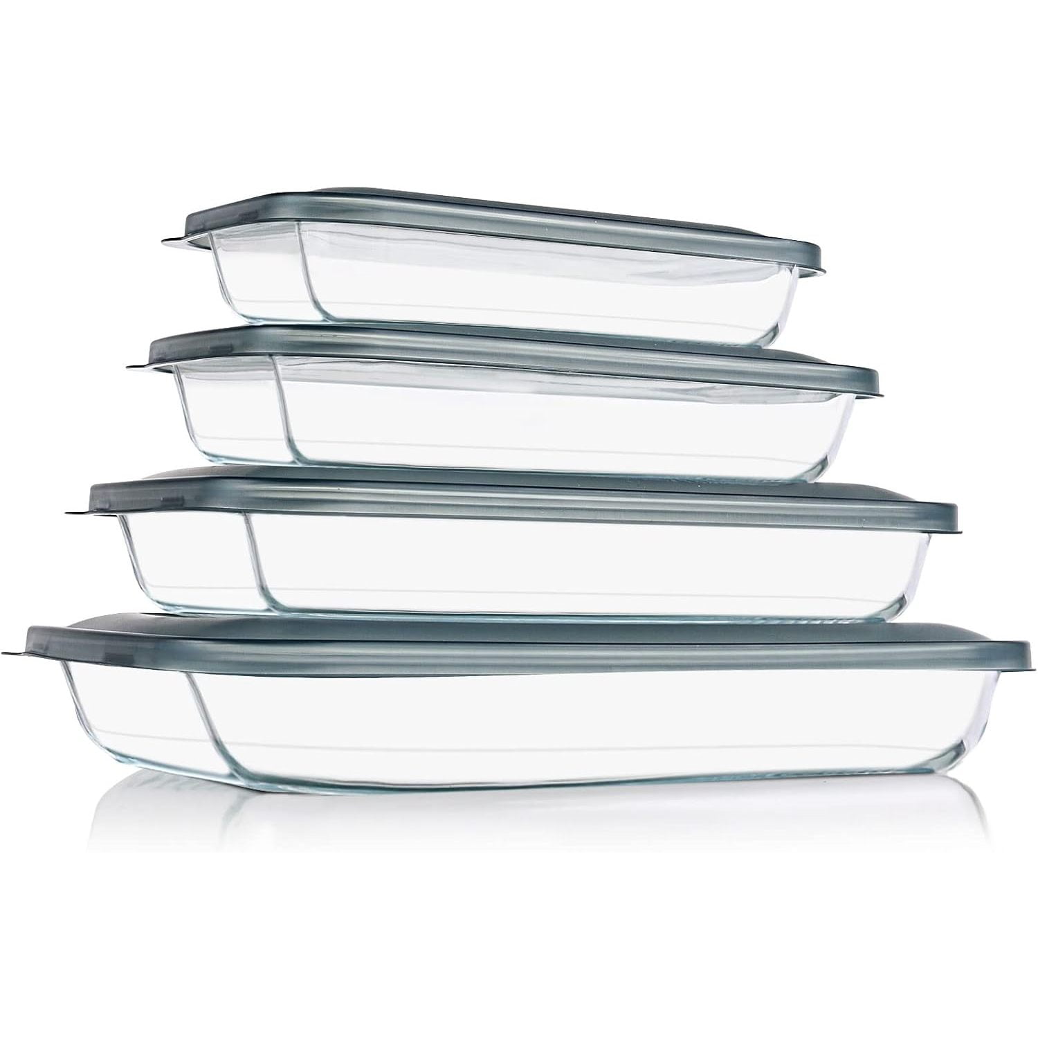 KOMUEE 8 Pieces Glass Baking Dish with Lids Rectangular Glass Baking ...