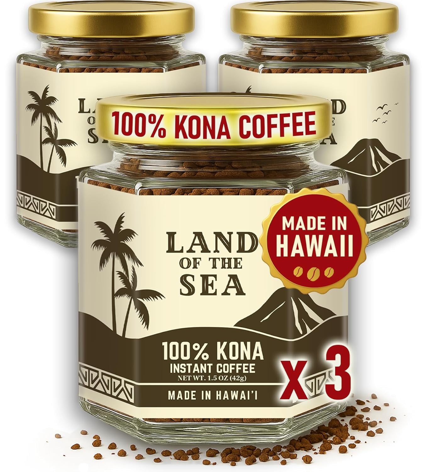 Land of the Sea KONA COFFEE 100% - Premium Freeze Dried Instant Coffee ...