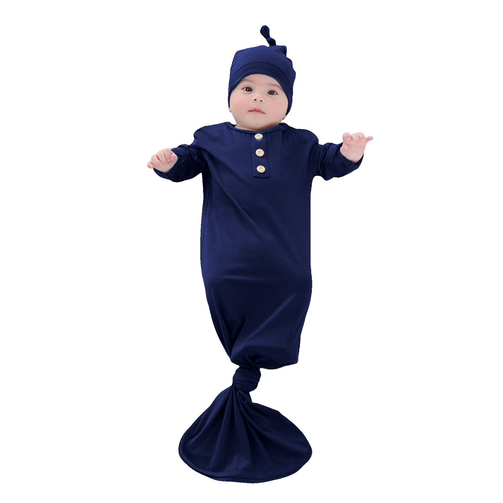 KONDYS Baby Boy Girl Gown Sleeper Knotted Nightgown And Hat Set ...