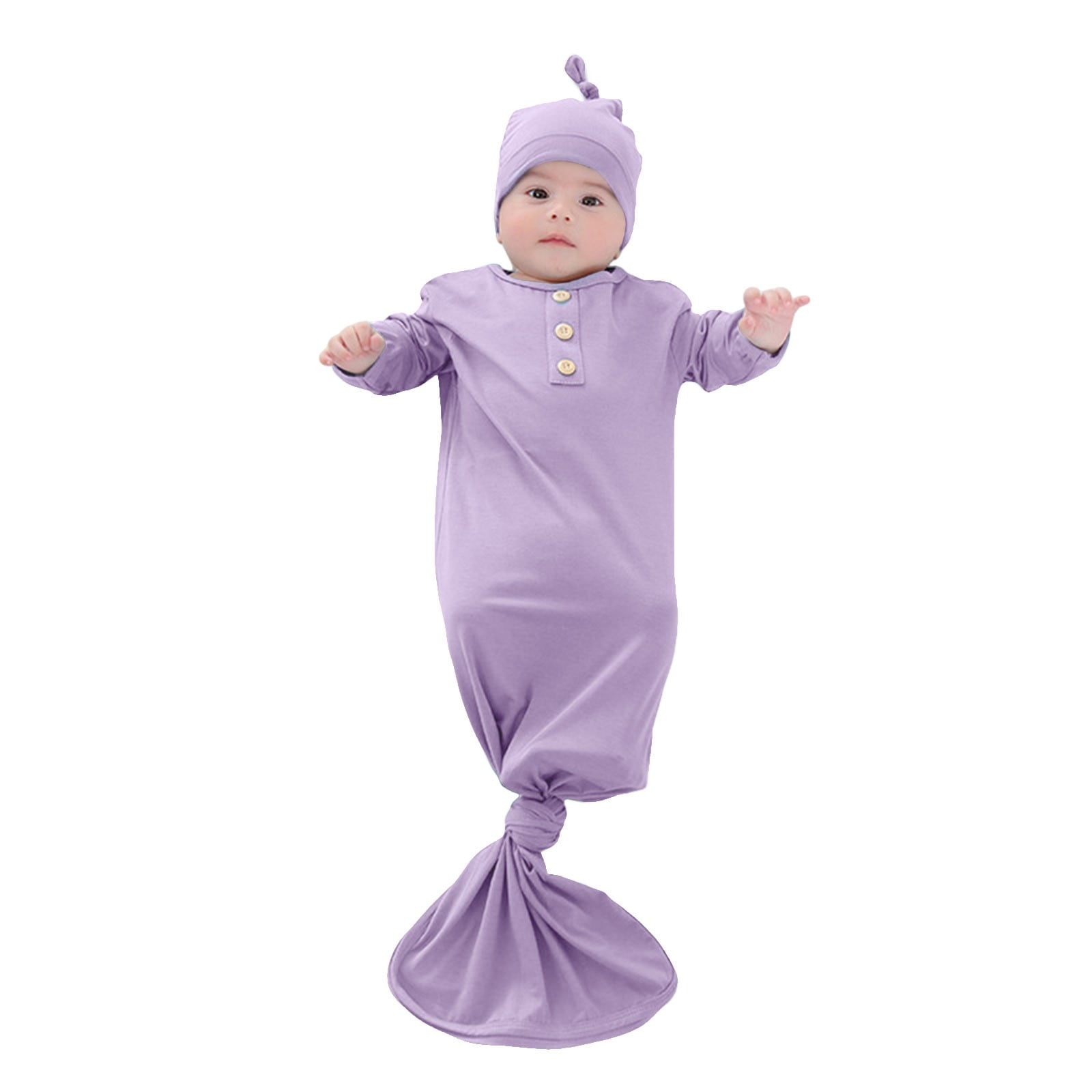 KONDYS Baby Boy Girl Gown Sleeper Knotted Nightgown And Hat Set ...