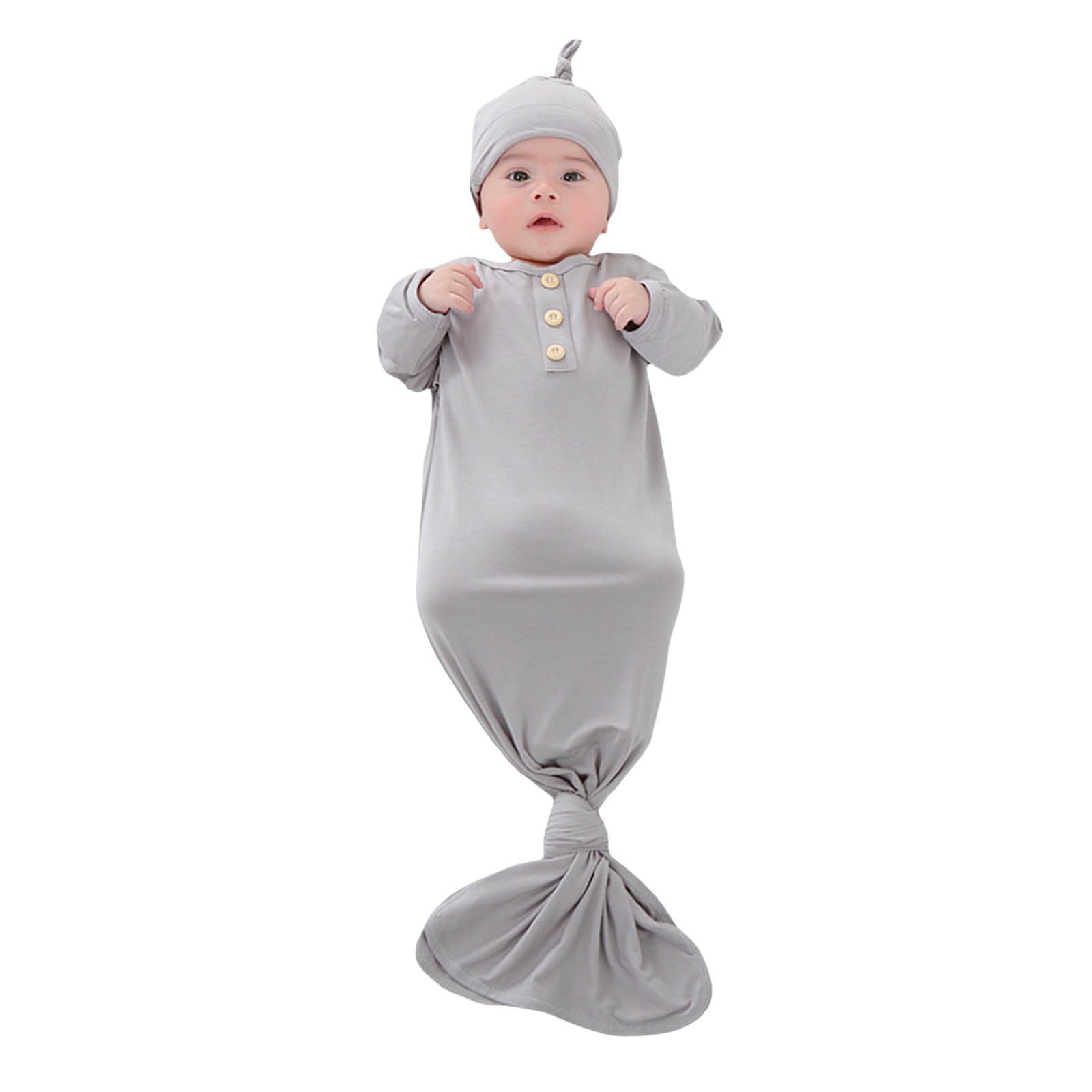 KONDYS Baby Boy Girl Gown Sleeper Knotted Nightgown And Hat Set ...