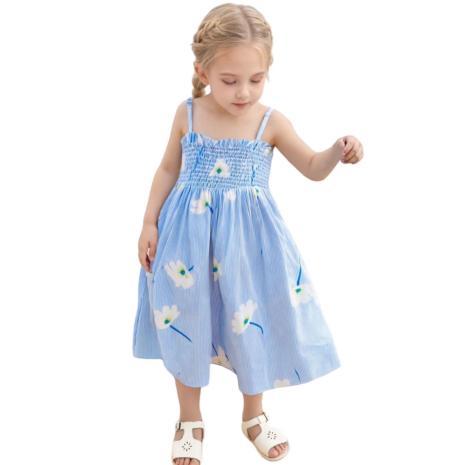 KONDYS Baby Girls' Floral Print Strappy Dress Lightweight Summer Dress ...