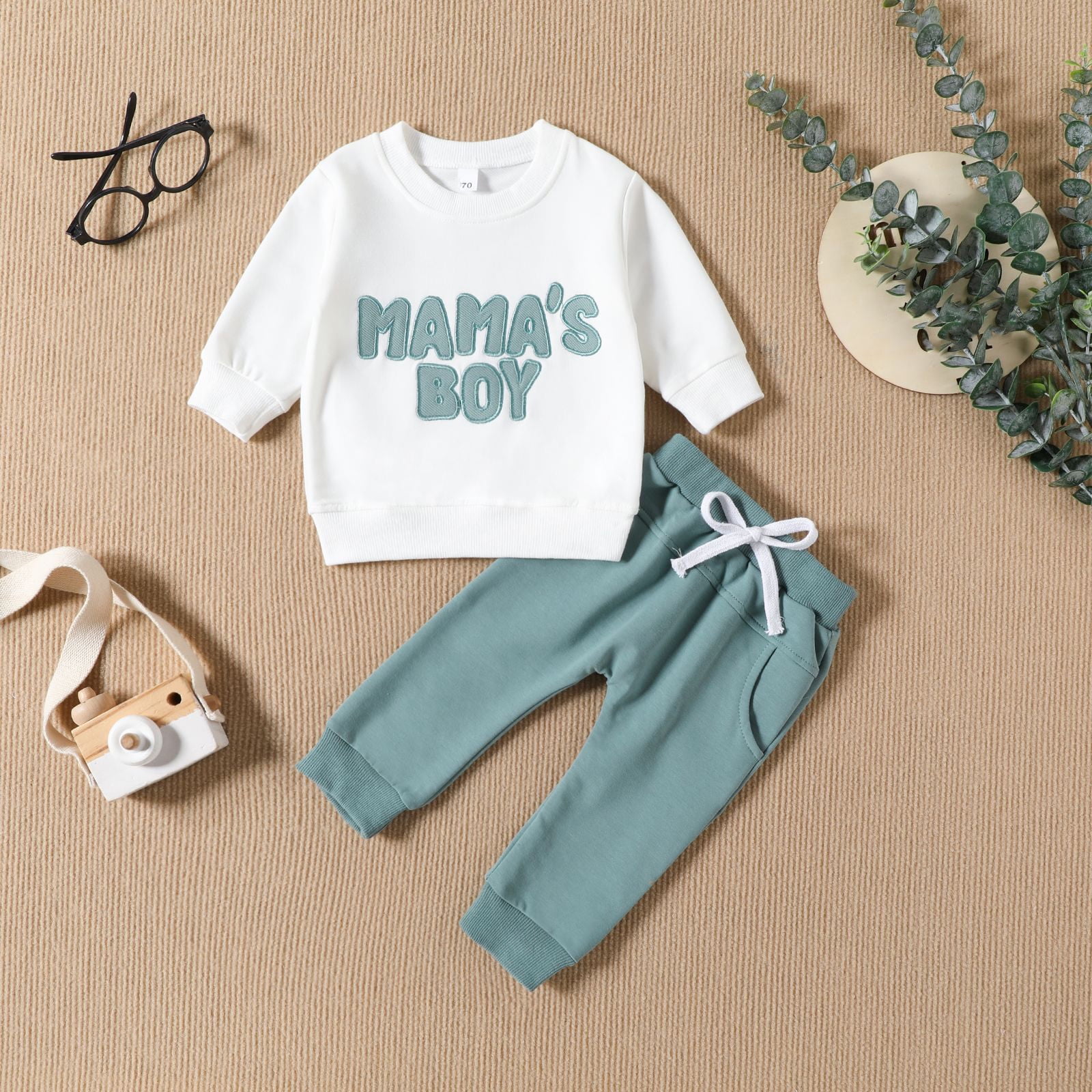KONDYS Boy Summer Clothing Set Long Sleeve Letter Prints Tops Pants ...