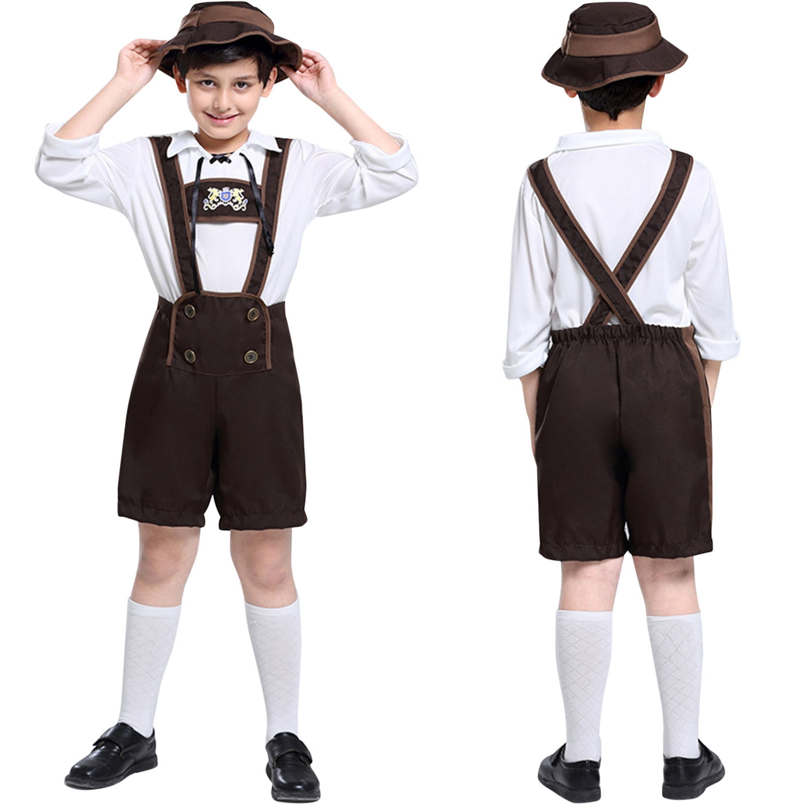 KONDYS Boys 2 Pieces Summer Outfits Stage Suit Top+ Bib Short+ Hat ...