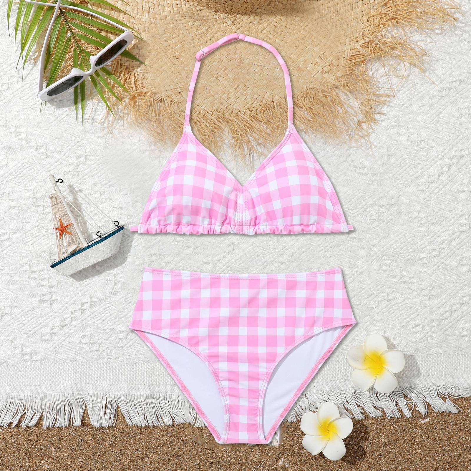 KONDYS Children 2024 New Girls' Swimwear Separate Plaid Girls' Swimwear ...