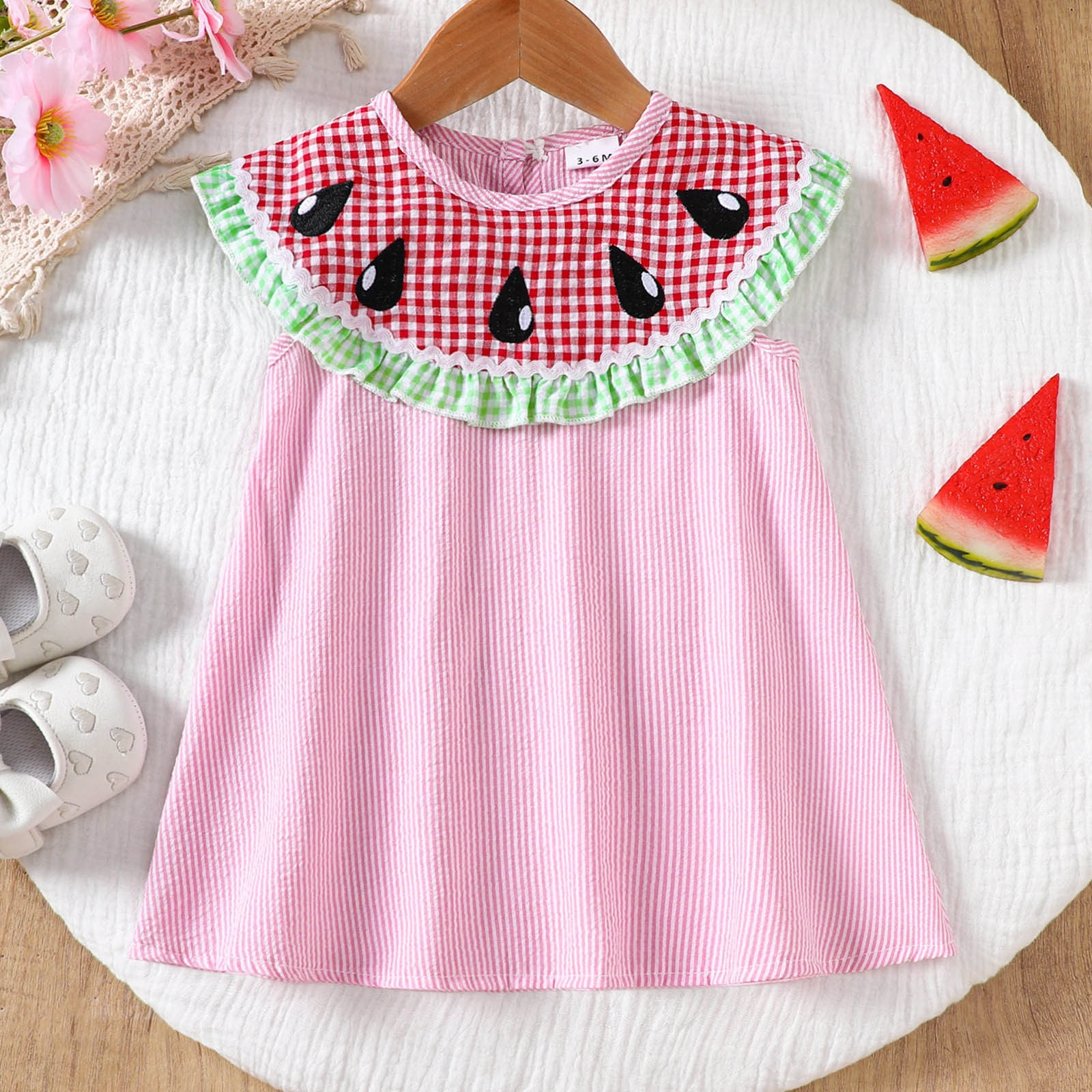KONDYS Dresses for Girls Toddler Sleeveless Watermelon Print Holiday ...