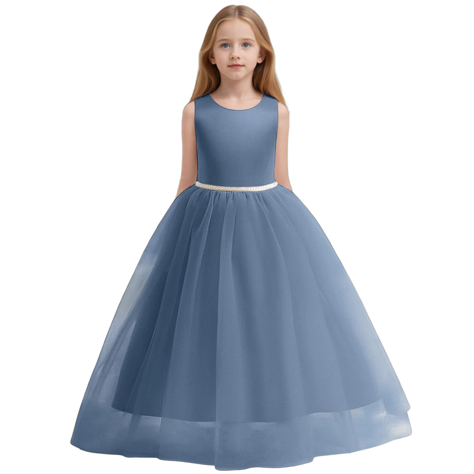 KONDYS Flower Girls Satin Pageant Dress For Wedding Kids Pearls Prom ...
