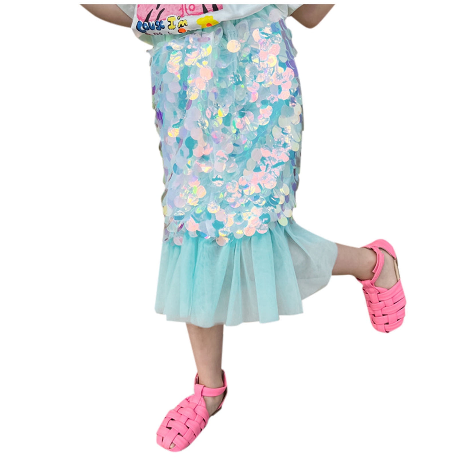 KONDYS Girl Dress Fish Scale Sequin Skirt Colorful Pageant Gown Wedding ...