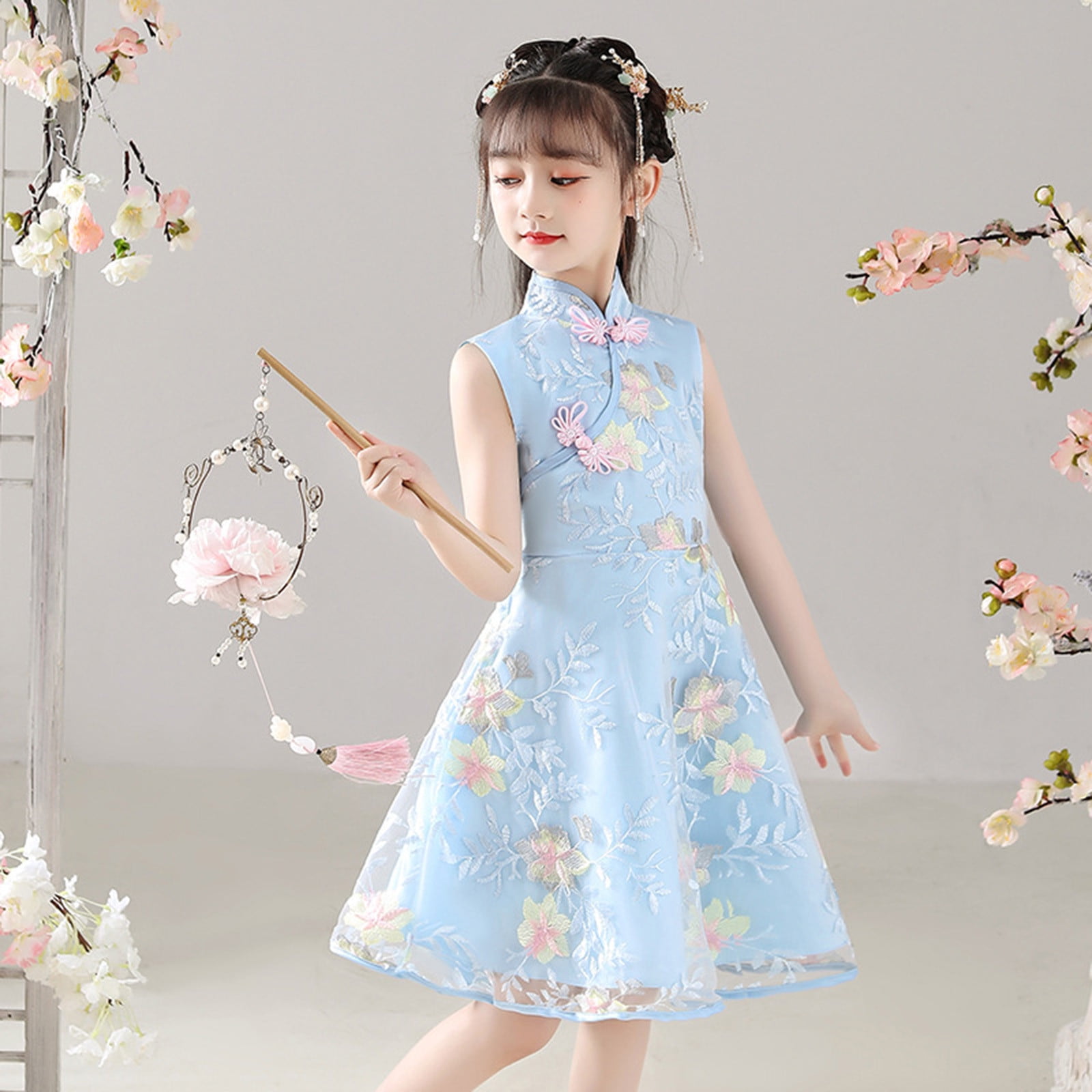KONDYS Girl Dress Traditional Flower Cheongsam Qipao Children Lace Tang ...