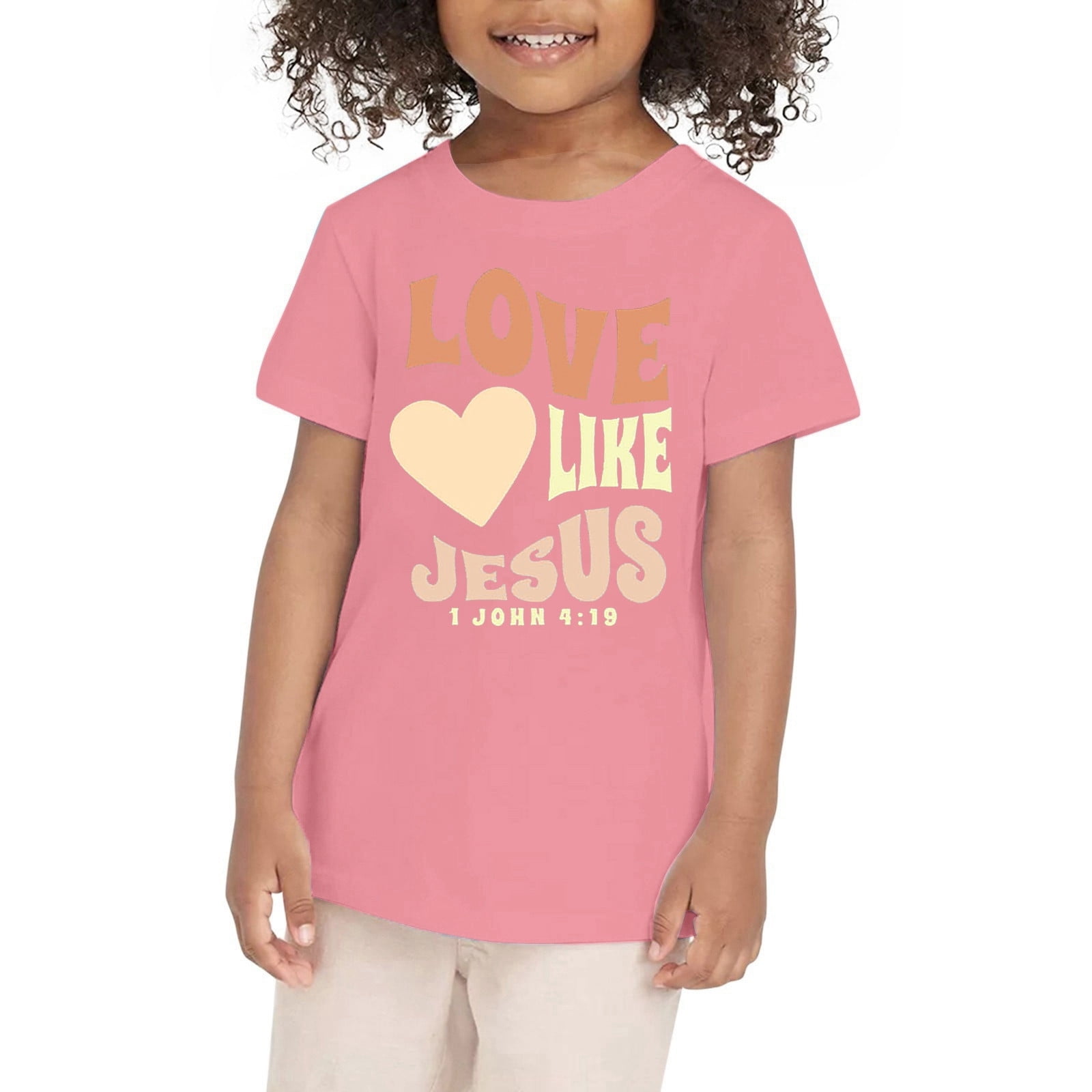 KONDYS Girl's Graphic Print Tee Shirt Round Neck Short Sleeve T Shirts ...