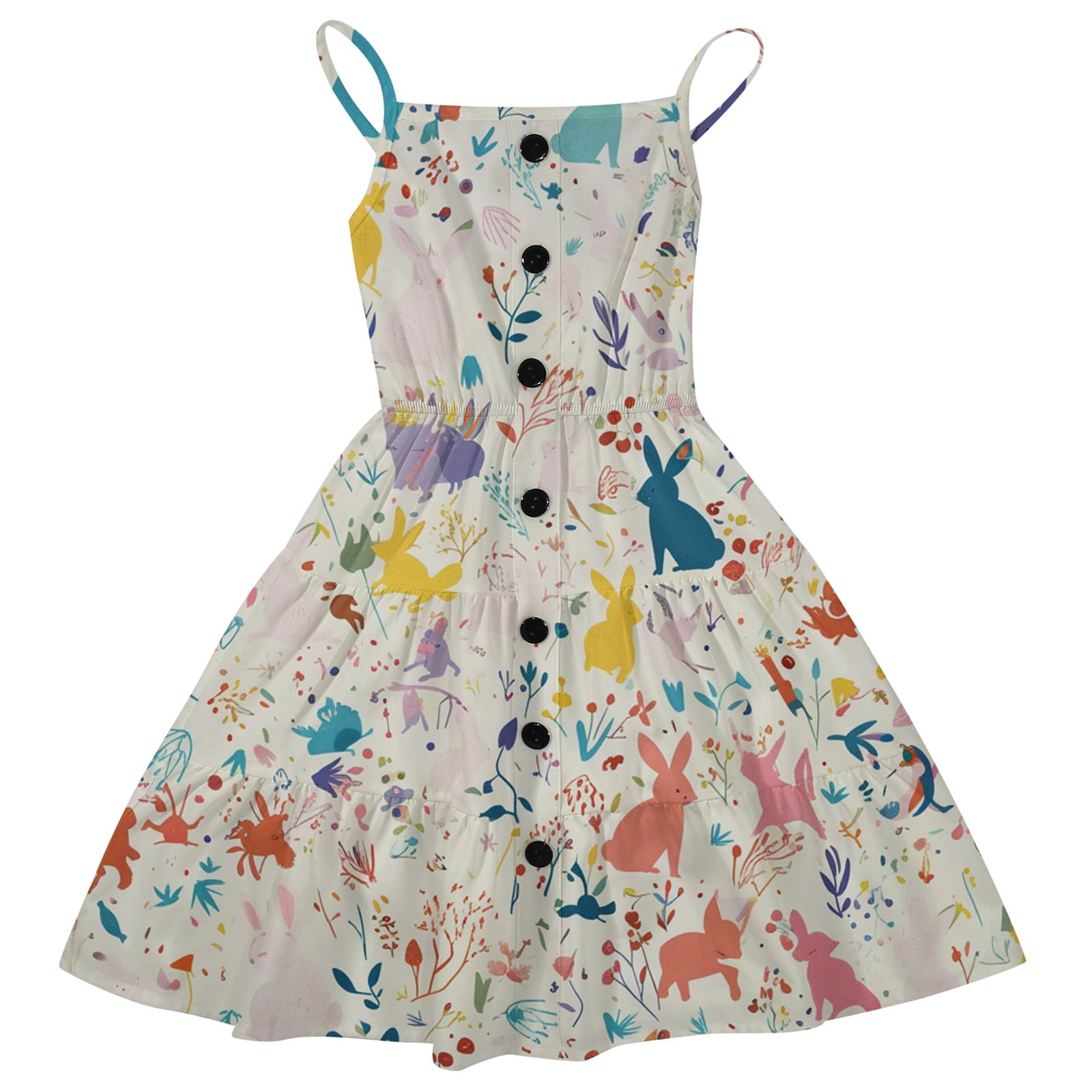 KONDYS Girls Dresses Sleeveless Tiered Layer Halter Strap Swing Floral ...