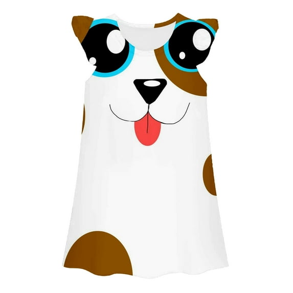 KONDYS Girls Summer Dress Casual Round Neck Sleeveless Loose Fit Home ...