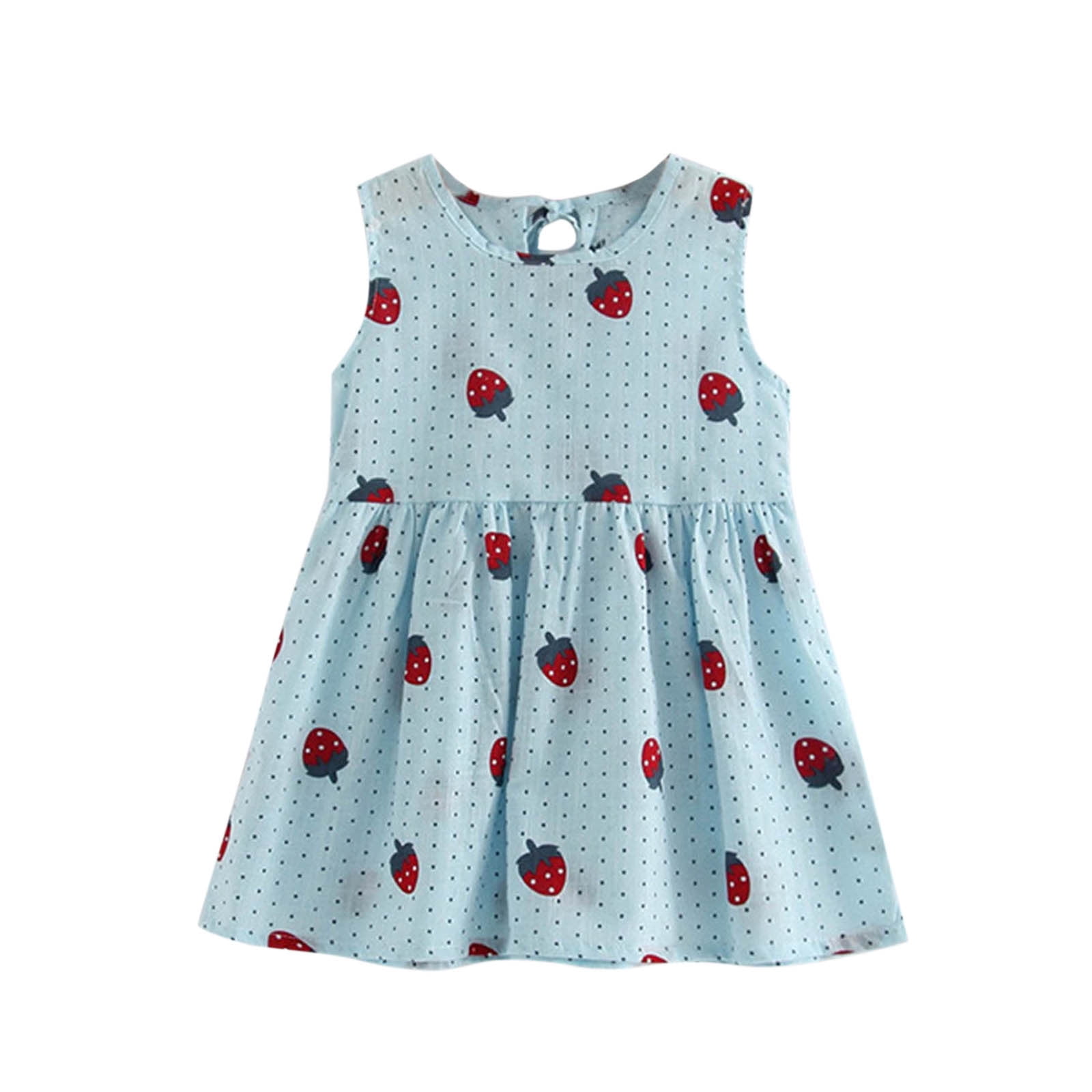 KONDYS Girls Summer Dress Strawberry Print Ruffles Sleeveless Casual ...