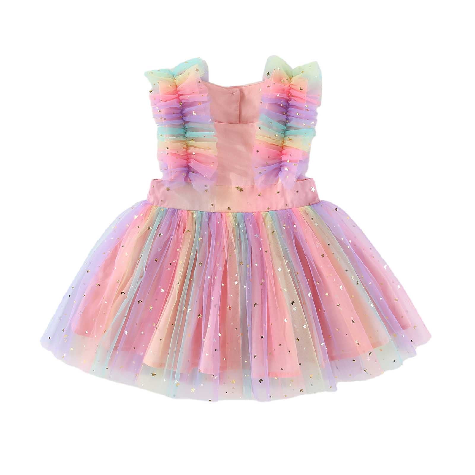 KONDYS Girls Summer Dresses Sequin Sleeveless Mesh Layered Tutu Tulle ...