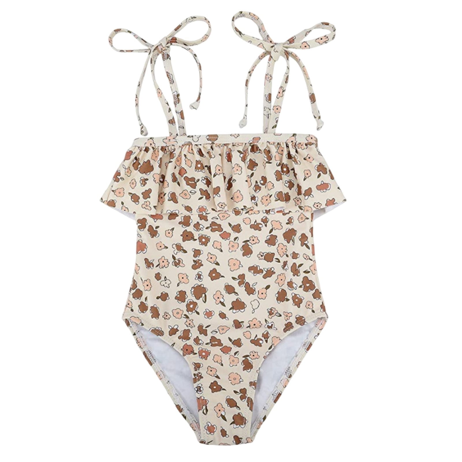 KONDYS Girls Swimsuit One Piece Bathing Suits Halter Bow Tie Floral ...