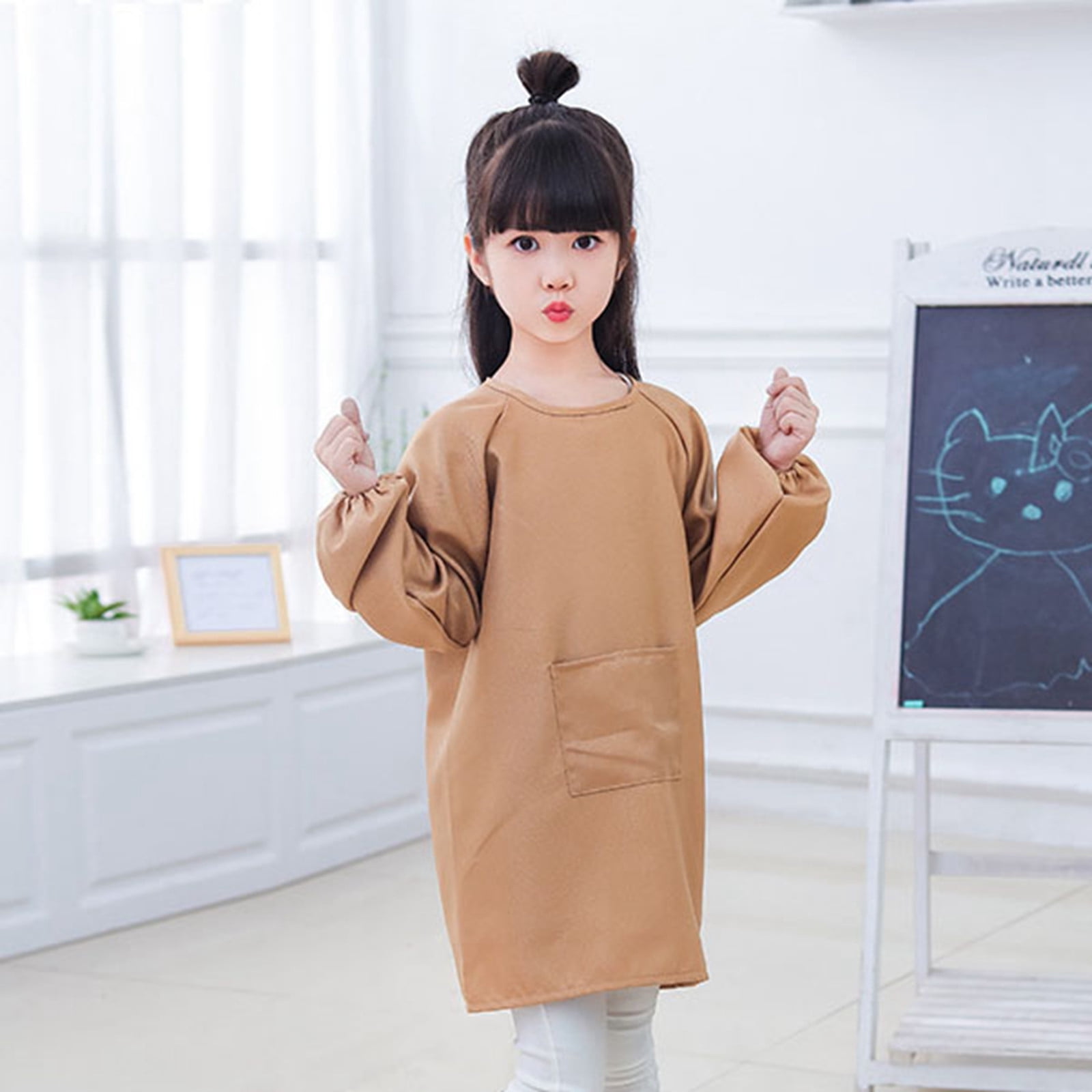 KONDYS Kid Art Smock Solid Color With Pocket Apron For Children Printed ...